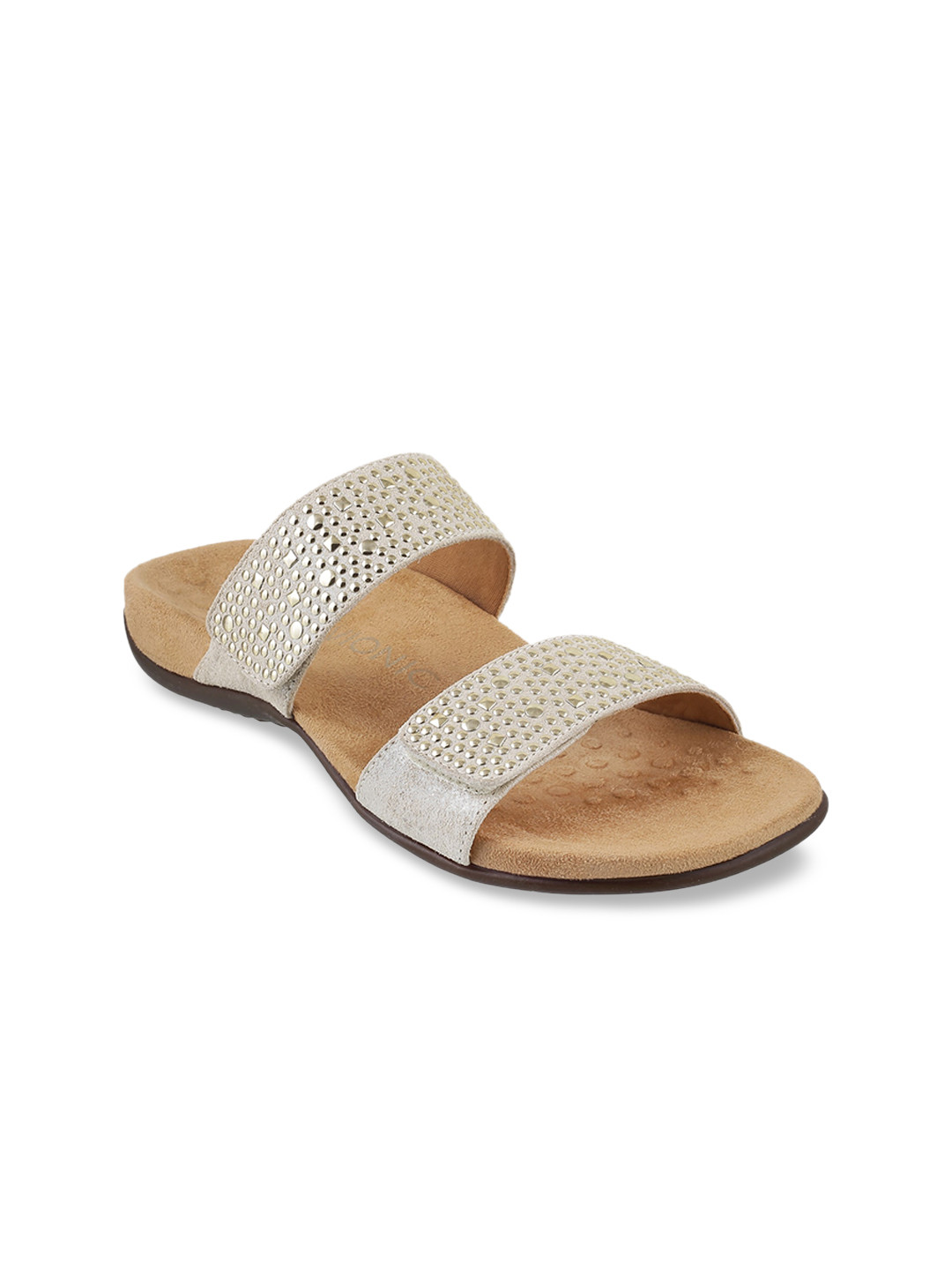 Buy VIONIC Women Gold Toned Embellished Leather Heels - Heels for Women ...