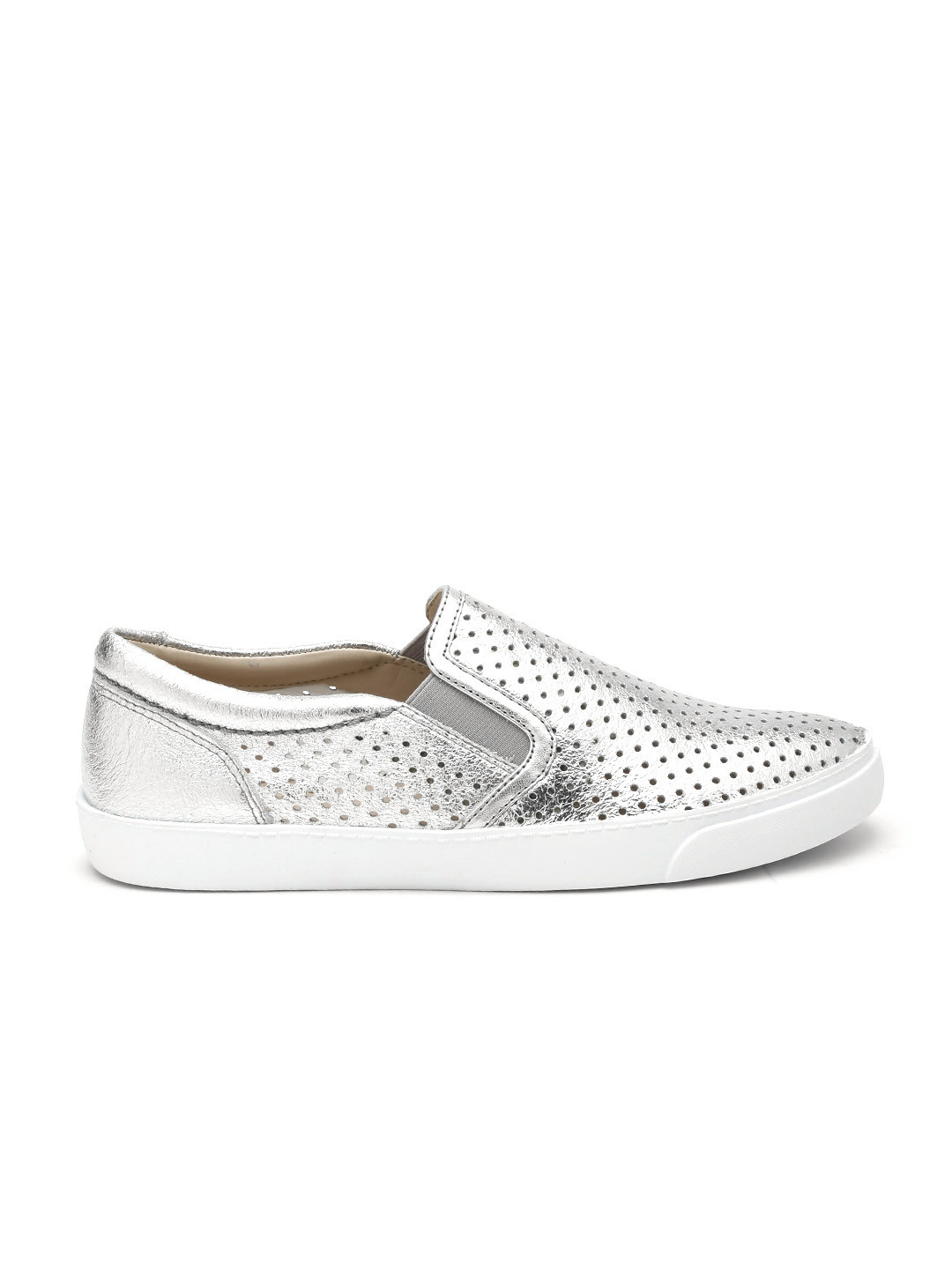 Buy Clarks Women Silver Toned Cut Out Leather Slip Ons - Casual Shoes ...
