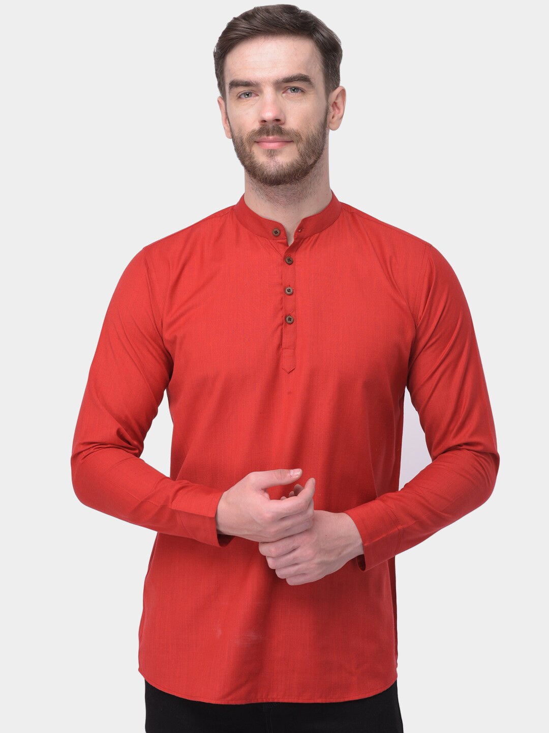 Buy SG LEMAN Men Red Solid Straight Cotton Kurta - Kurtas for Men ...