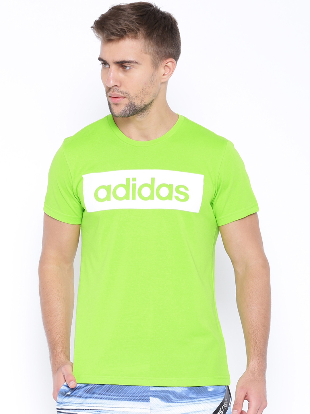 Buy ADIDAS Lime Green LIN Printed Training T Shirt - Tshirts for Men ...