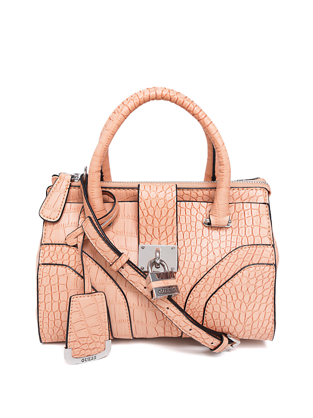Buy GUESS Peach Coloured Snakeskin Textured Handbag - Handbags for ...