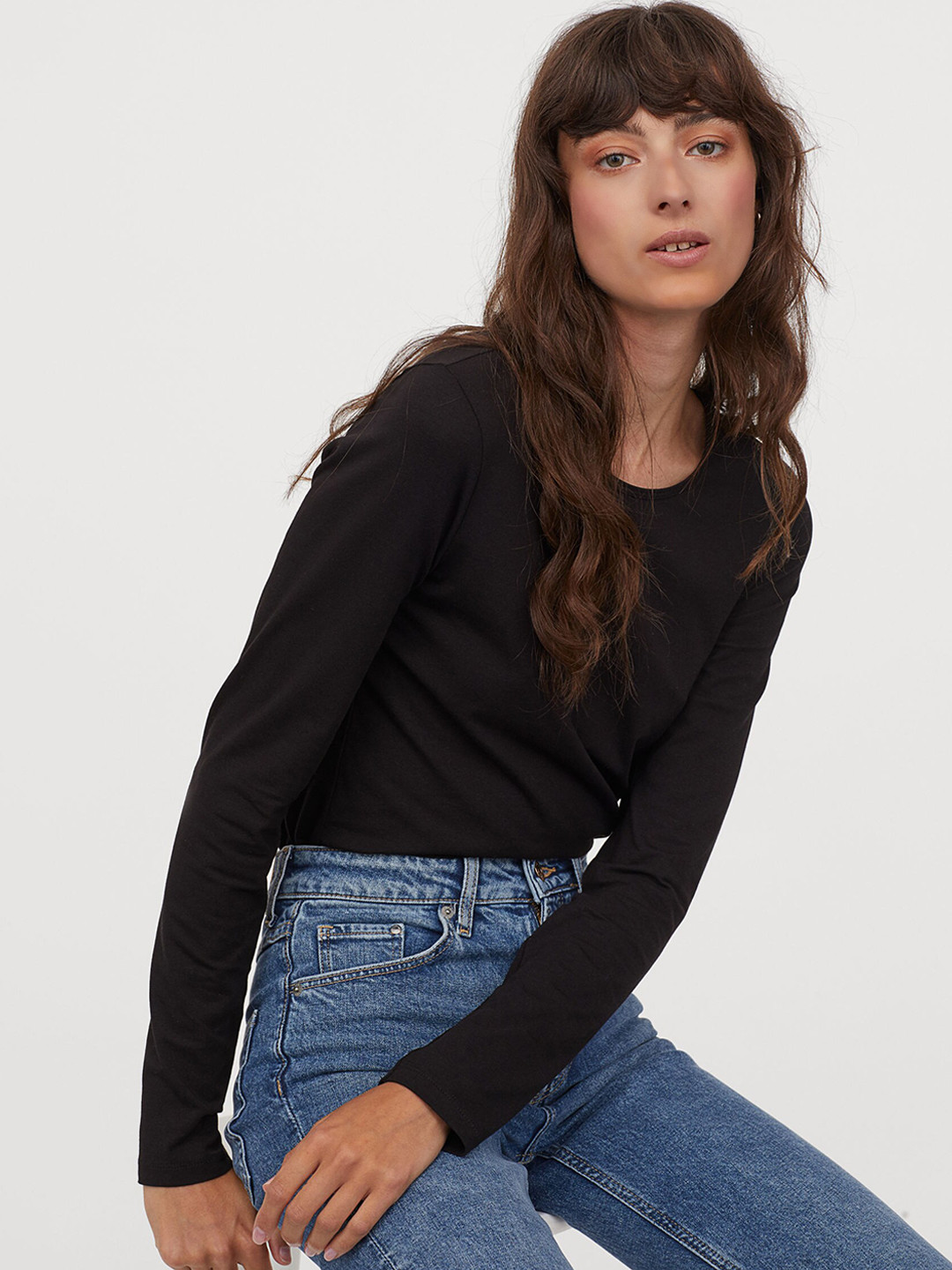 Buy H&M Women Black Solid Long Sleeved Jersey Top - Tops for Women ...