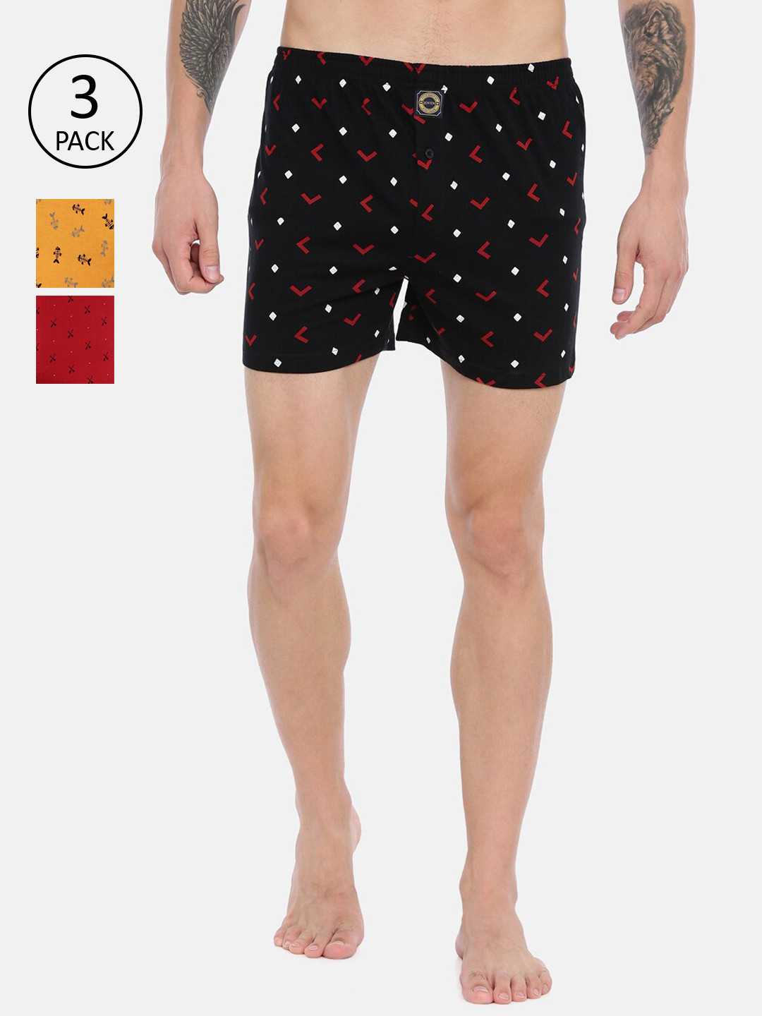 Buy Joven Men Pack Of 3 Printed Pure Cotton Boxers - Boxers for Men ...