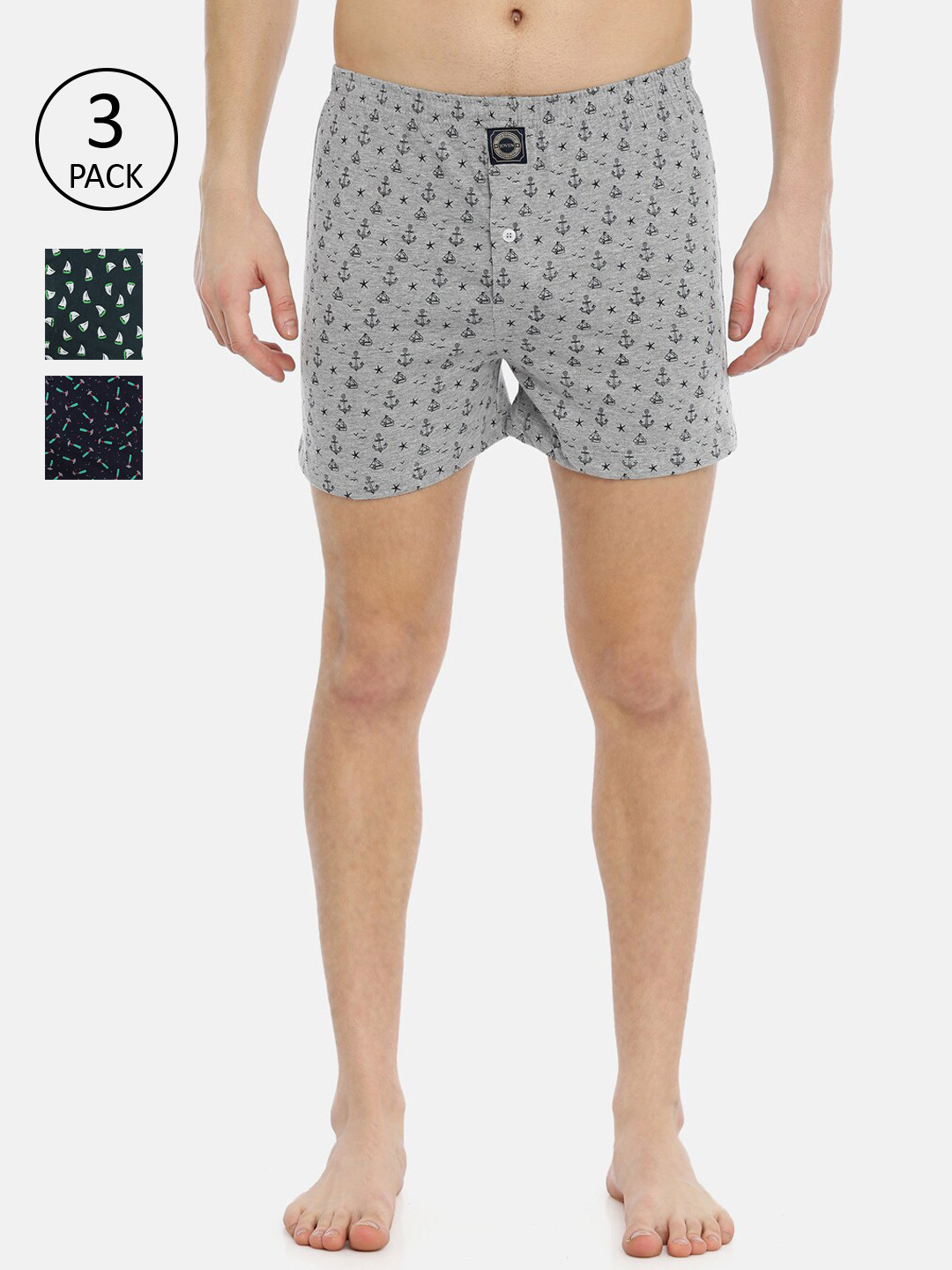 Buy Joven Men Pack Of 3 Printed Pure Cotton Boxers - Boxers for Men ...
