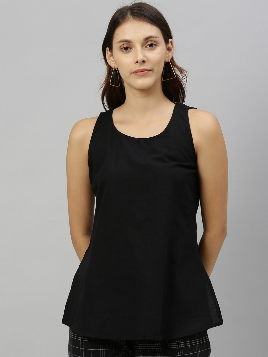 Buy RAREISM Women Black Solid Tank Pure Cotton Top - Tops for Women ...