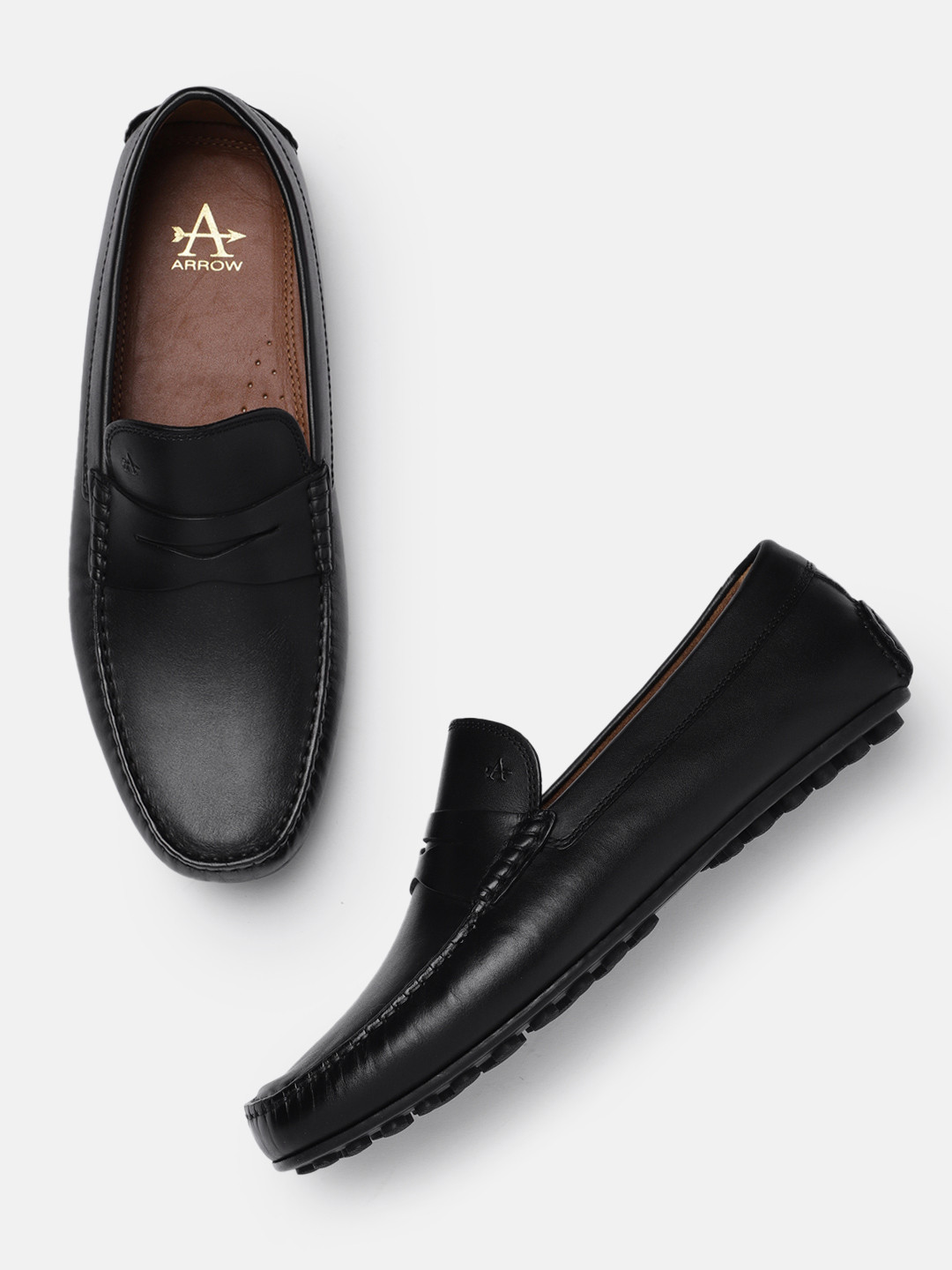 Buy Arrow Men Black Solid Leather Loafers - Casual Shoes for Men ...