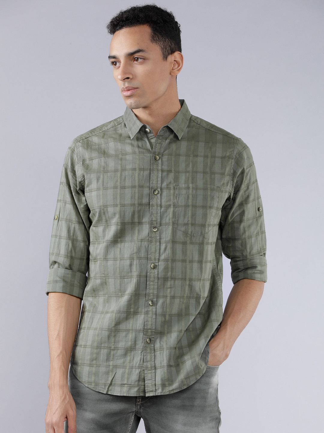 Buy Ecko Unltd Men Olive Green Slim Fit Checked Casual Shirt - Shirts ...
