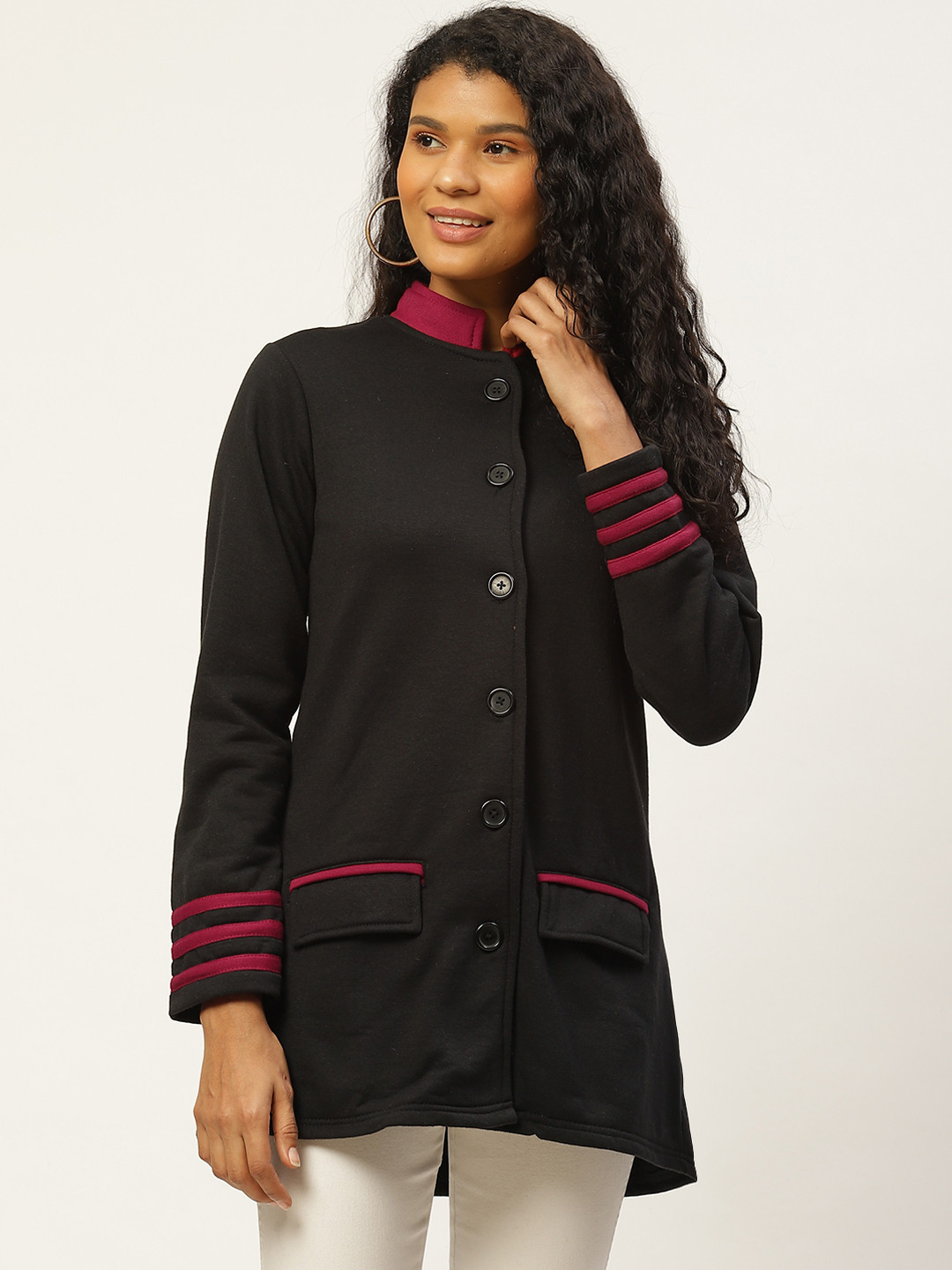 Buy Belle Fille Women Black Solid Hip Length Coat - Coats for Women ...