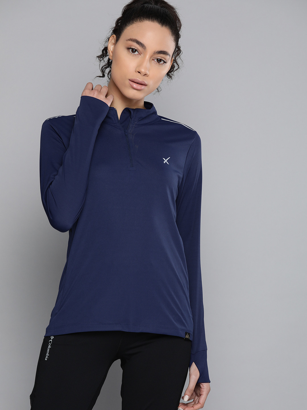 Buy HRX By Hrithik Roshan Women Navy Blue Solid Rapid Dry Outdoor T ...