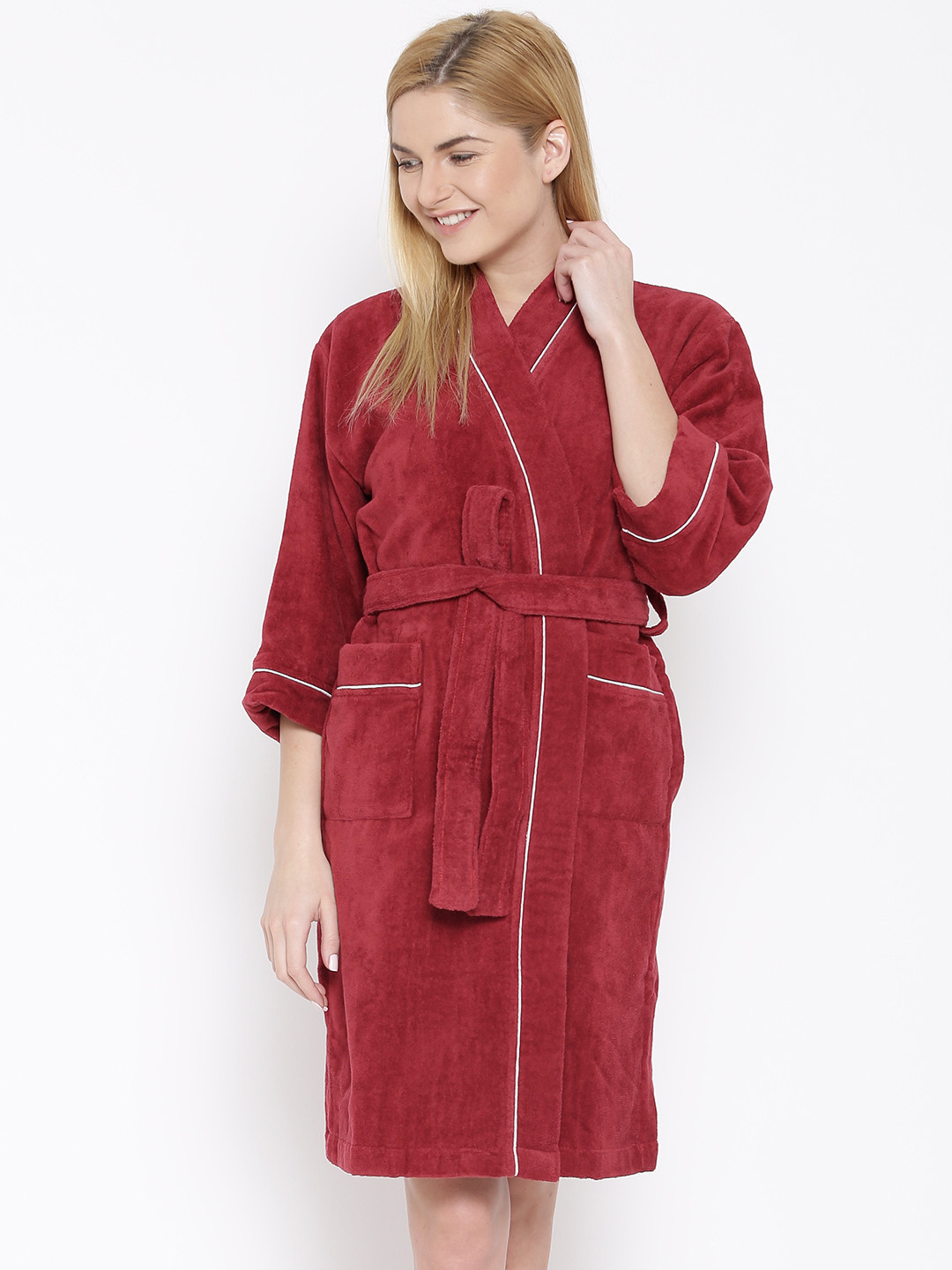 Buy SPACES Unisex Maroon Bath Robe - Bath Robe for Unisex 1240808 | Myntra