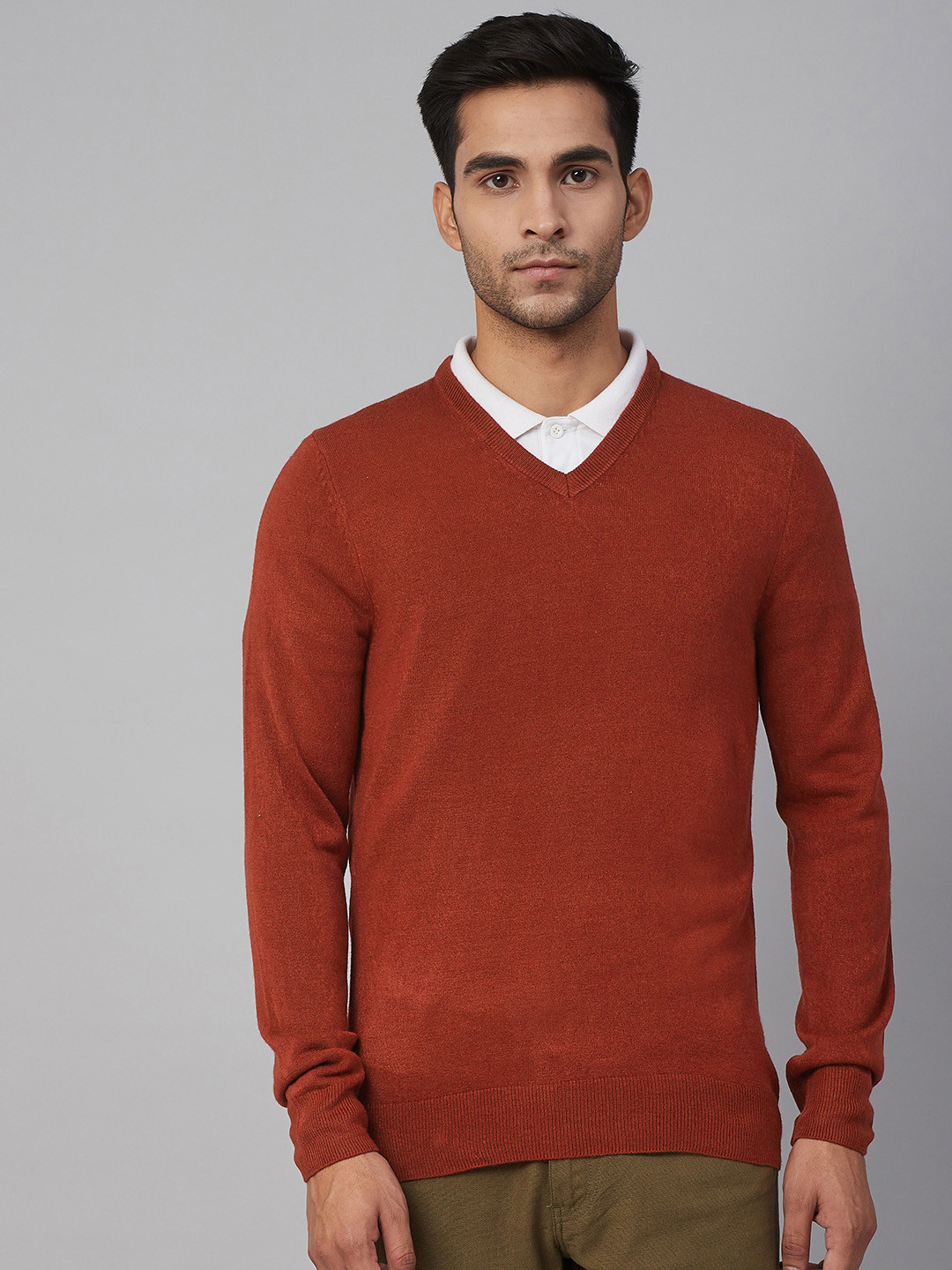 Buy Marks & Spencer Men Rust Red Solid Pullover - Sweaters for Men ...