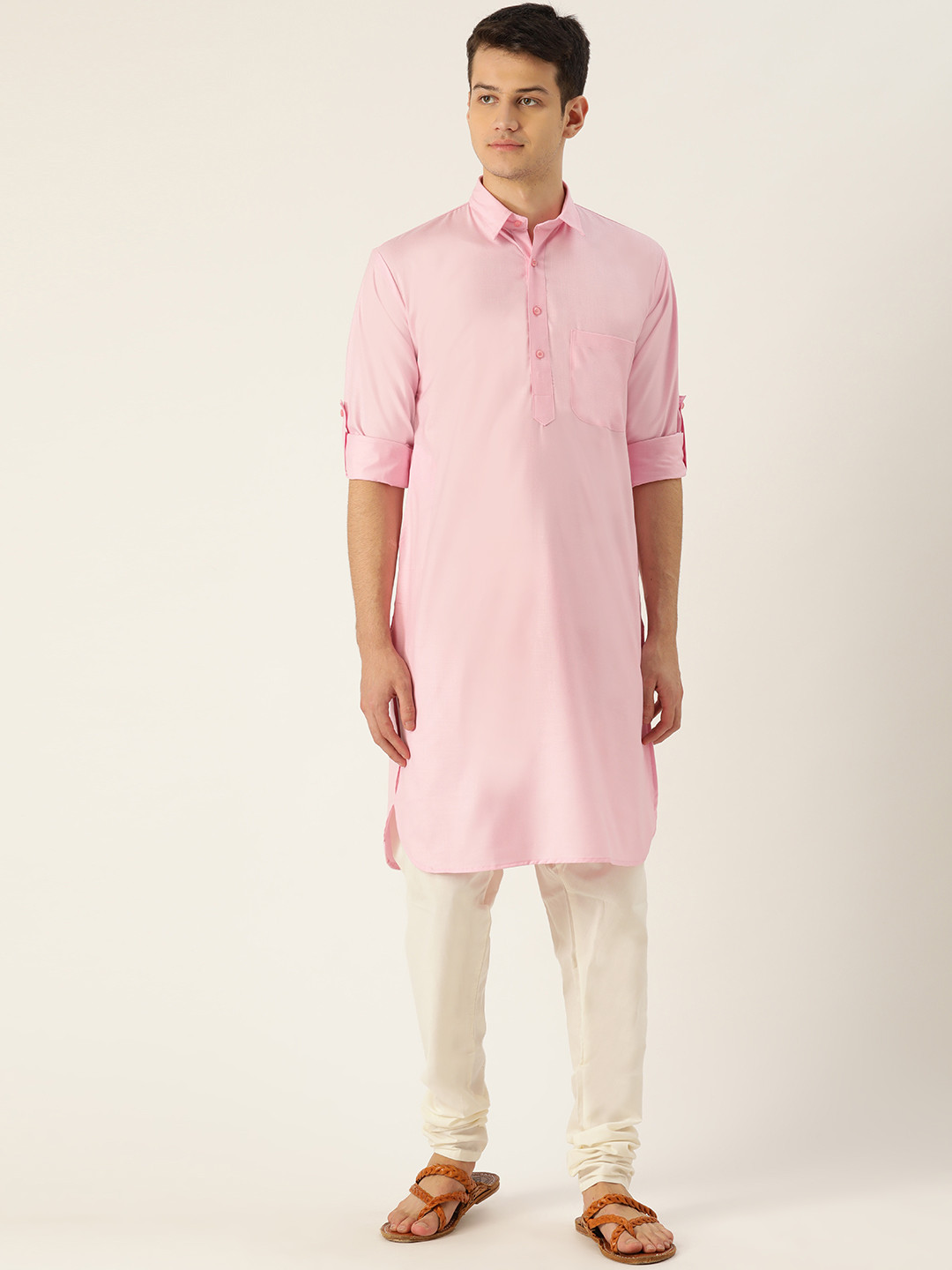 Buy SOJANYA Men Pink Solid Pathani Kurta - Kurtas for Men 12431204 | Myntra