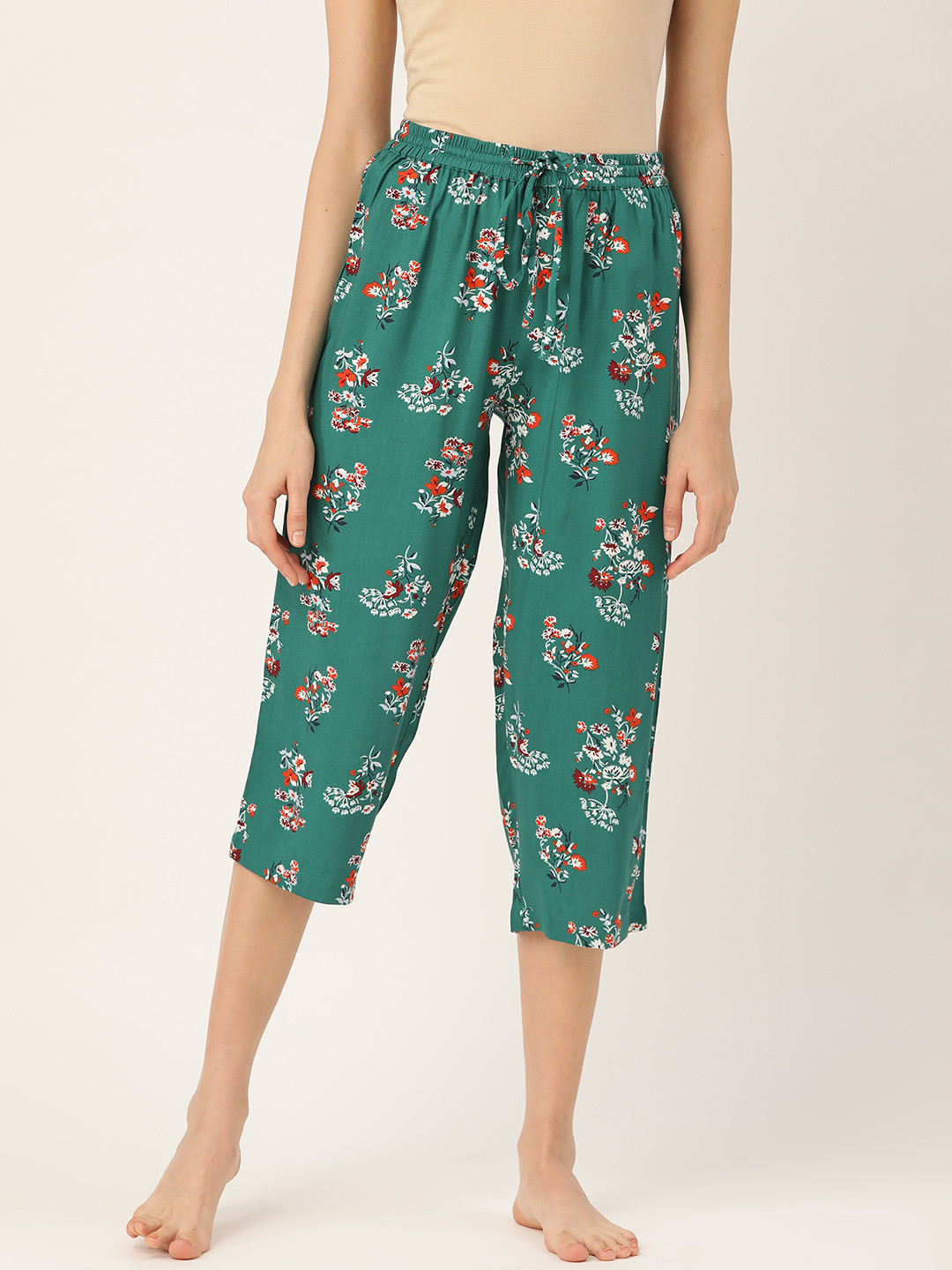 Buy ETC Women Green & Orange Floral Print Regular Fit Capris - Capris ...