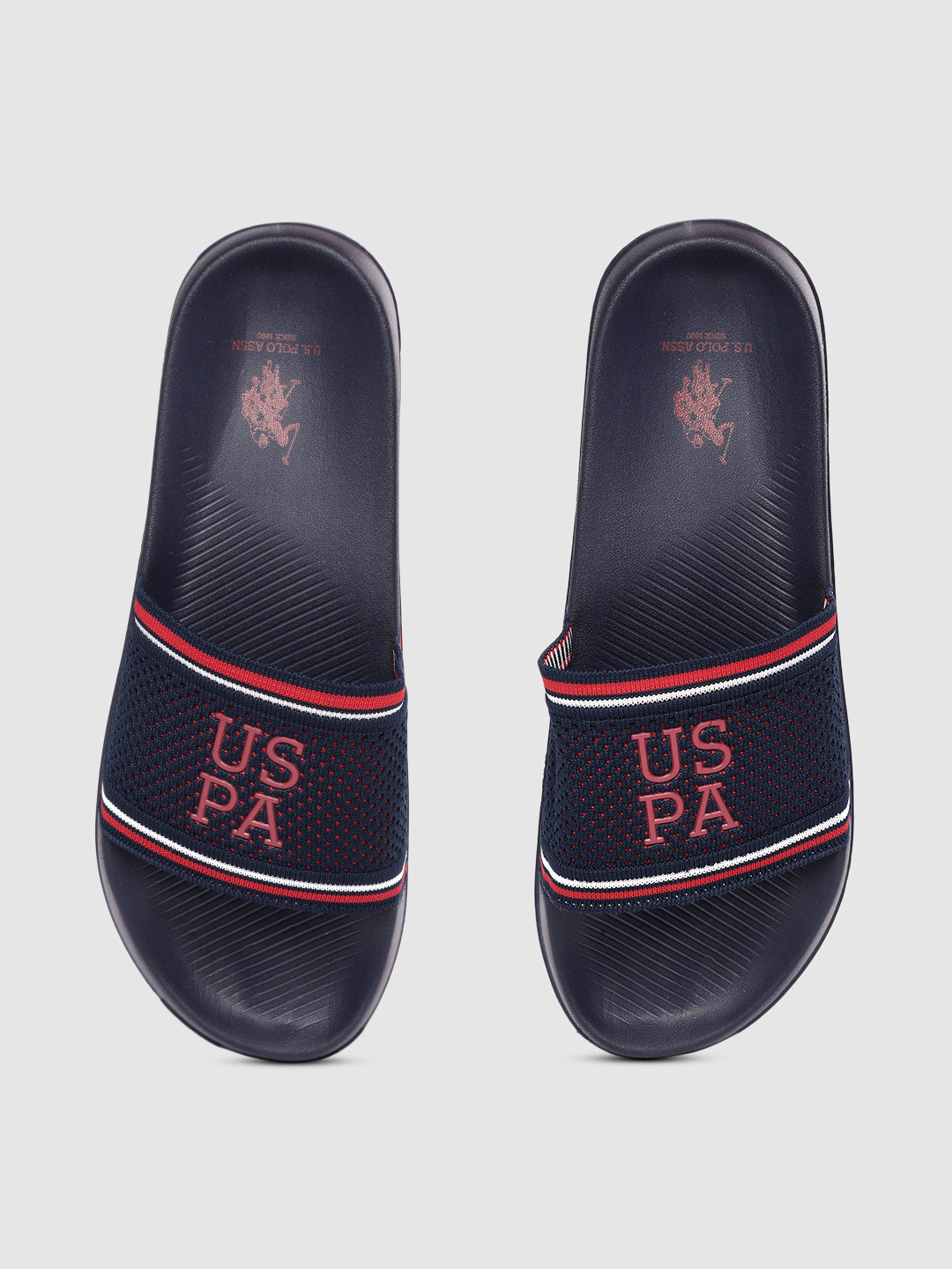 Buy U.S. Polo Assn. Men Navy Blue BREYTON Self Design Sliders - Flip ...