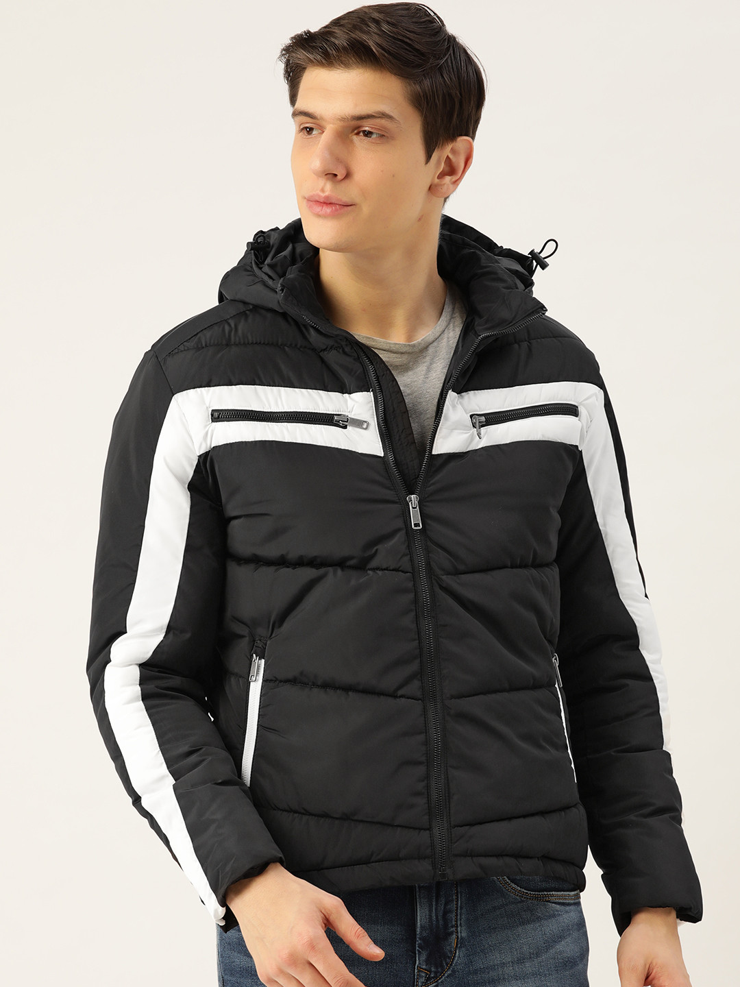 Buy Flying Machine Men Black Solid Hooded Puffer Jacket - Jackets for ...