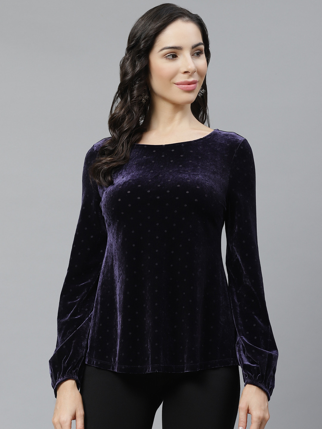 Buy Marks & Spencer Navy Blue Geometric Printed Velvet Regular Top ...