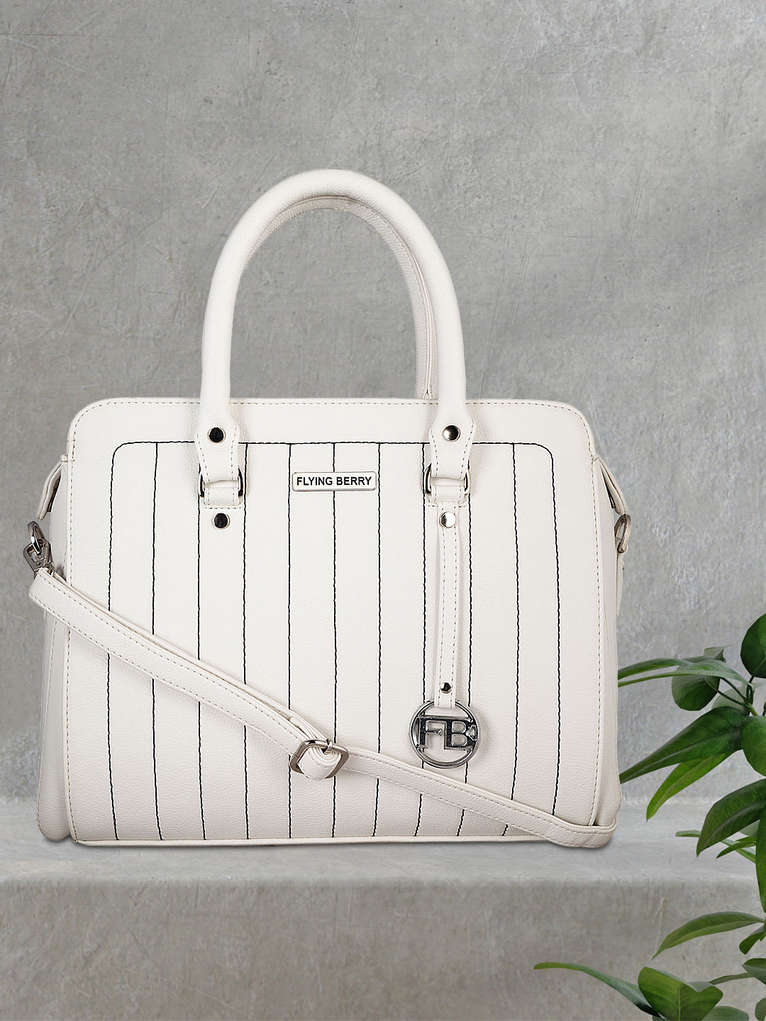 Buy FLYING BERRY White Striped Handheld Bag - Handbags for Women ...