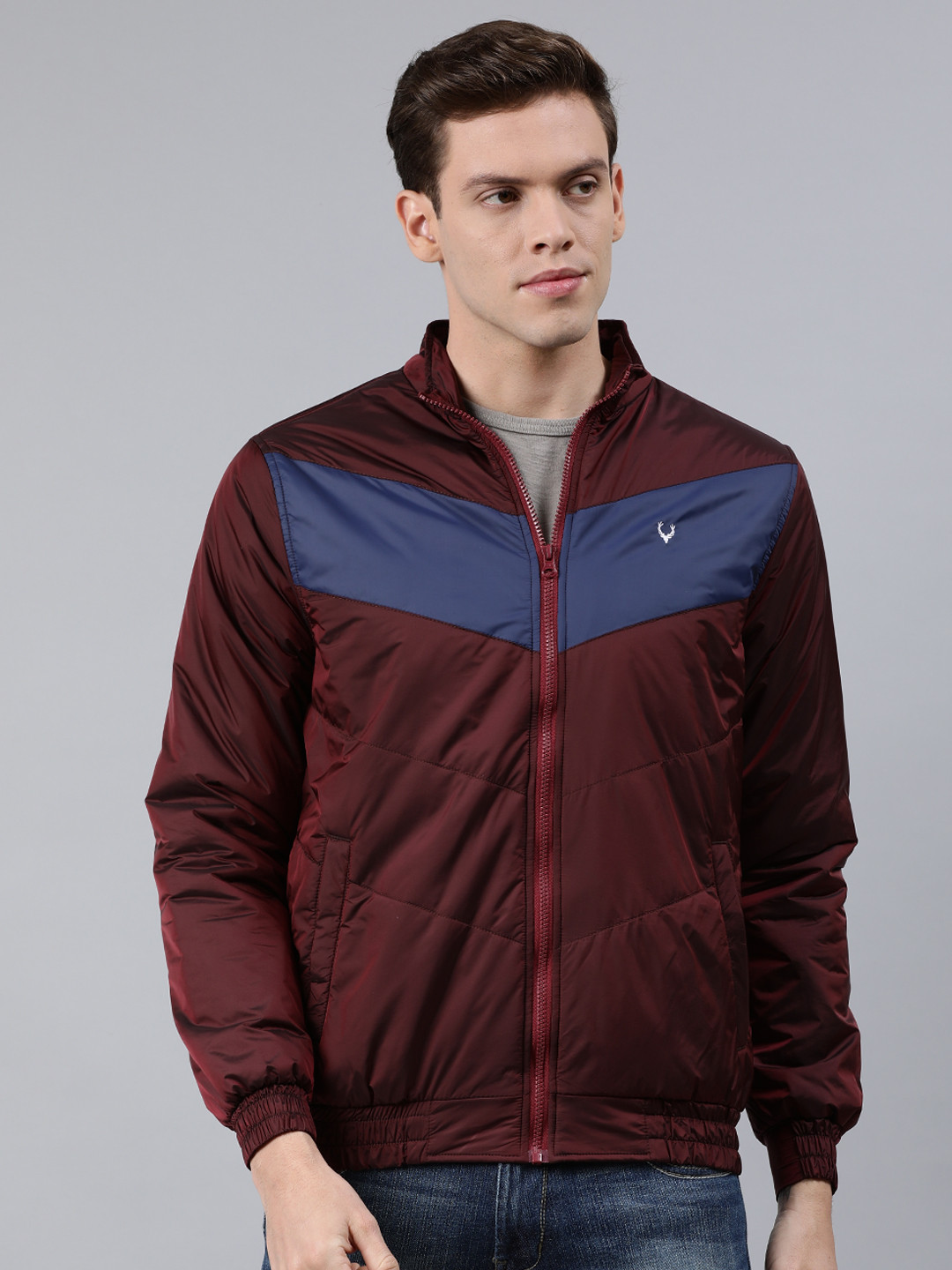 Buy Allen Solly Men Maroon Colourblocked Bomber - Jackets for Men ...