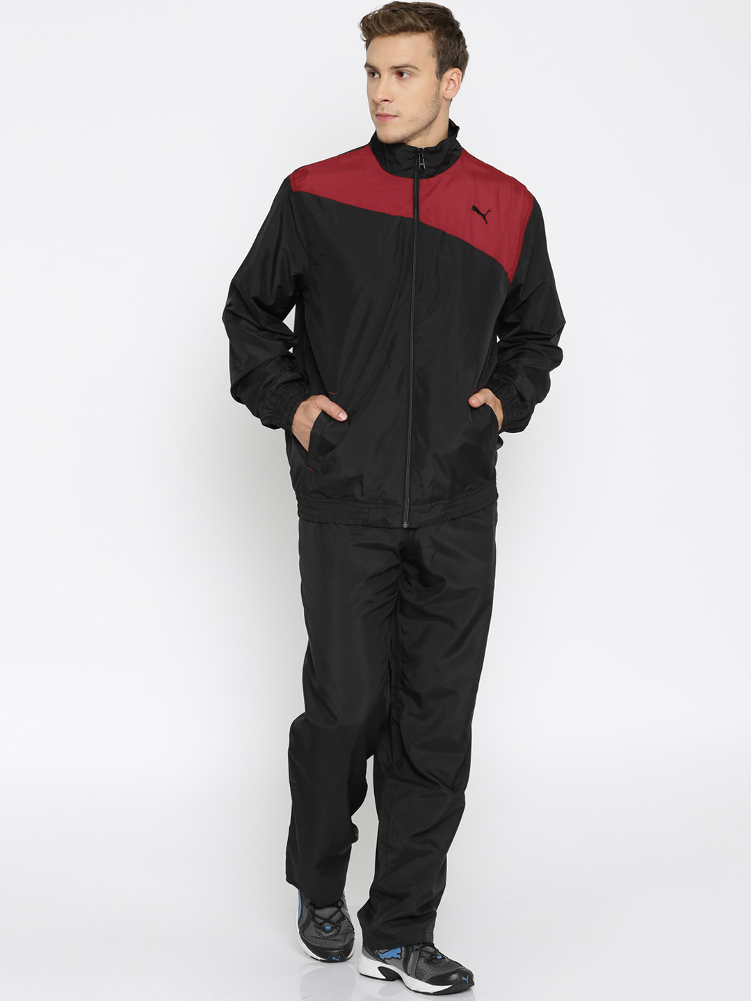Buy Puma Men Black & Red Woven Tracksuit - Tracksuits for Men 1246102 ...