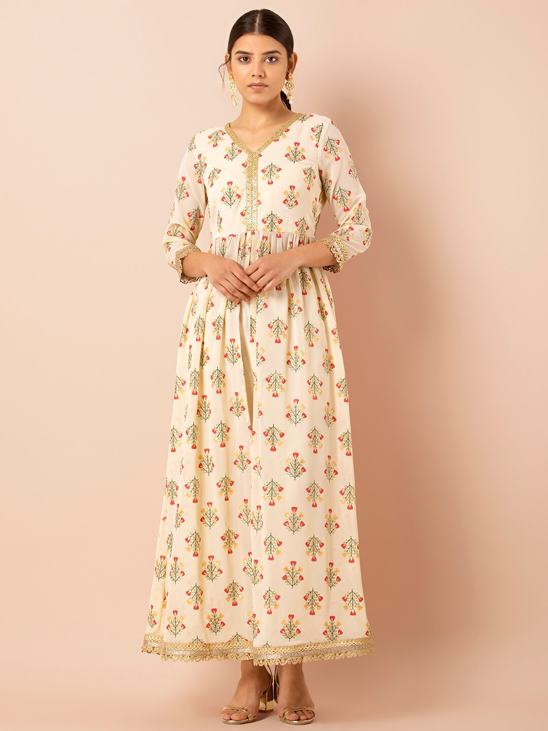 Buy INDYA Ivory Foil Gold Lace High Slit Tunic - Tunics for Women ...