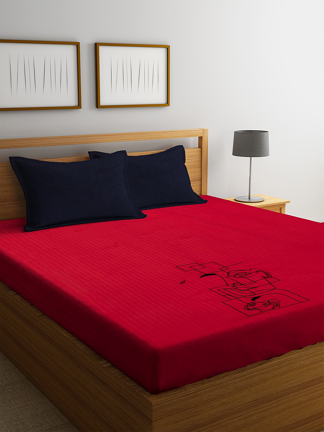 Buy DECOREALM Red & Black Abstract 300 TC Cotton 1 Single Bedsheet With ...