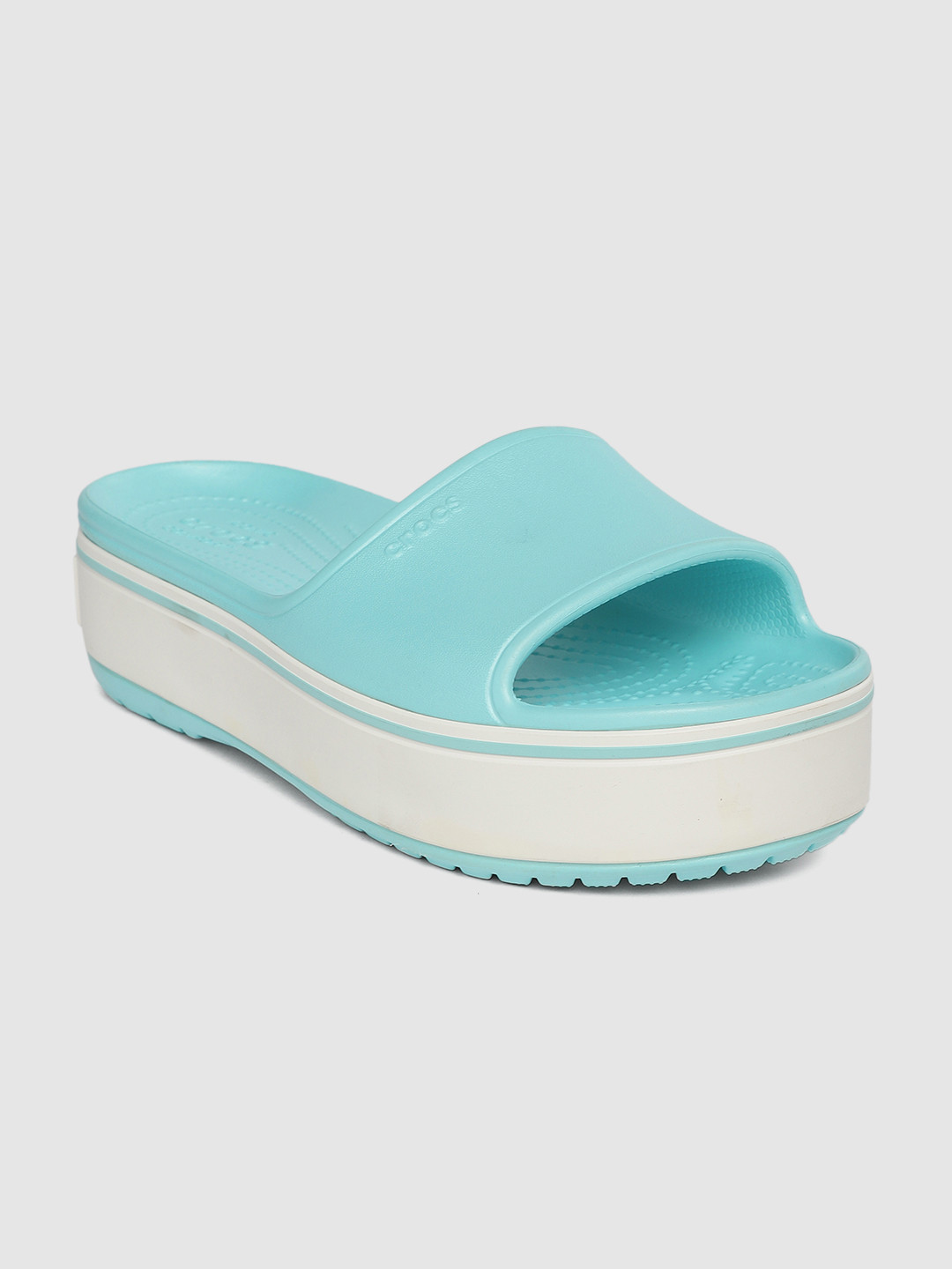 Buy Crocs Unisex Blue Solid Platform Sliders - Flip Flops for Unisex ...