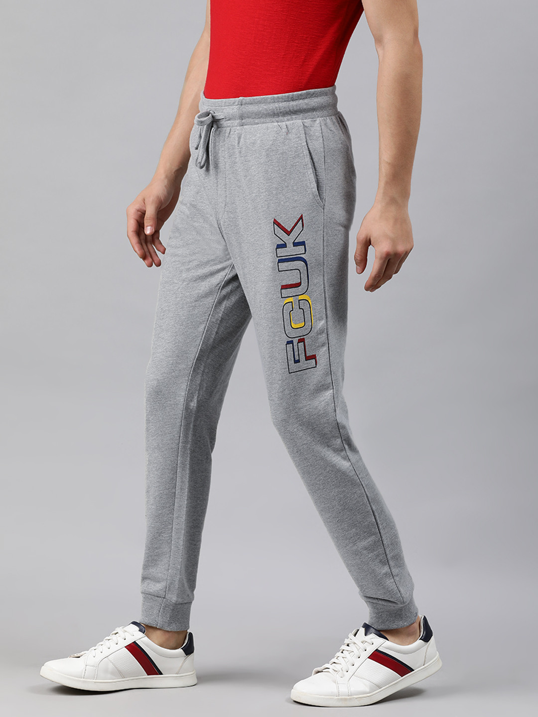 Buy French Connection Men Grey Melange Printed Slim Fit Joggers - Track ...