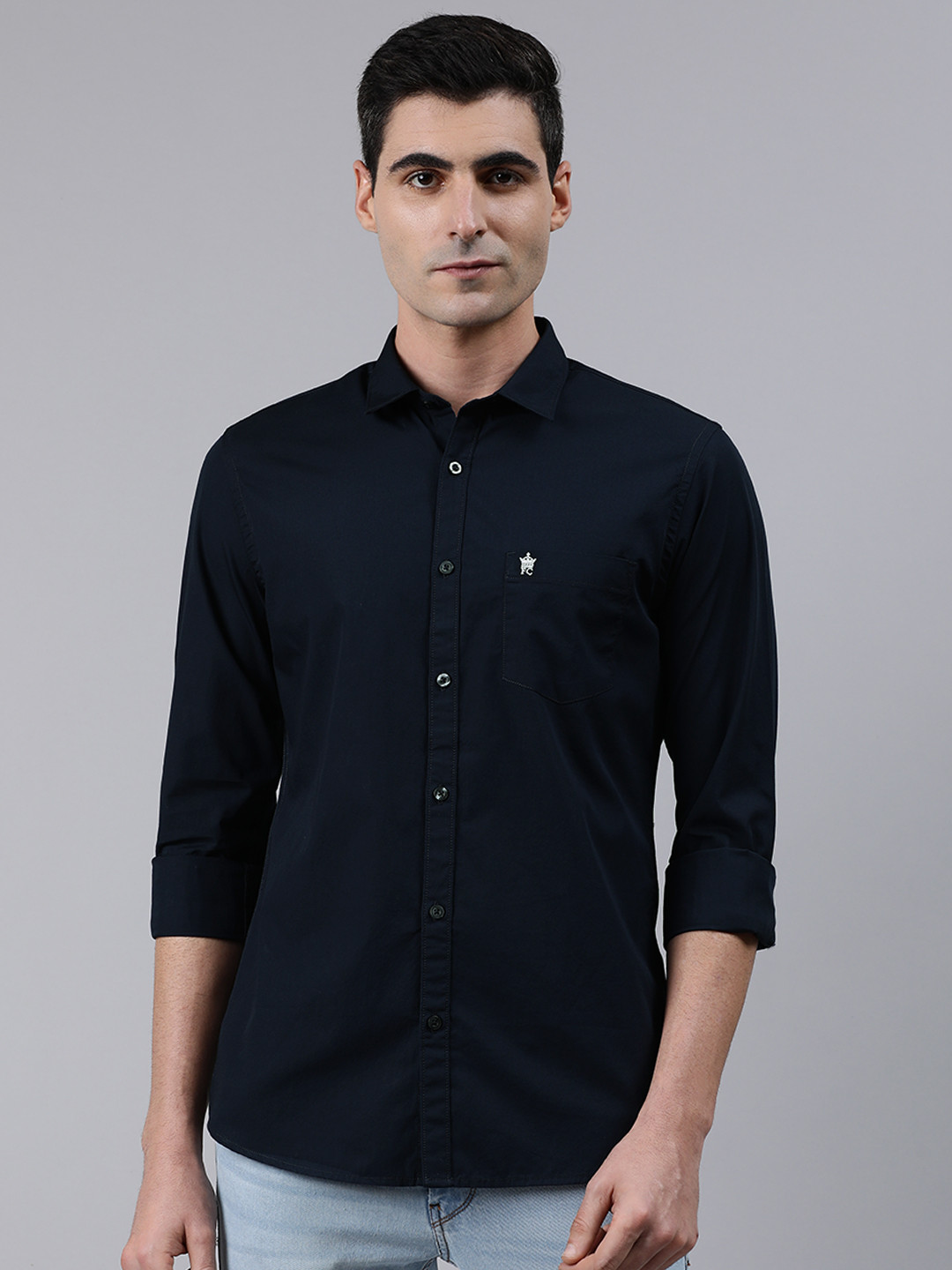 Buy French Connection Men Navy Blue Slim Fit Solid Casual Shirt ...