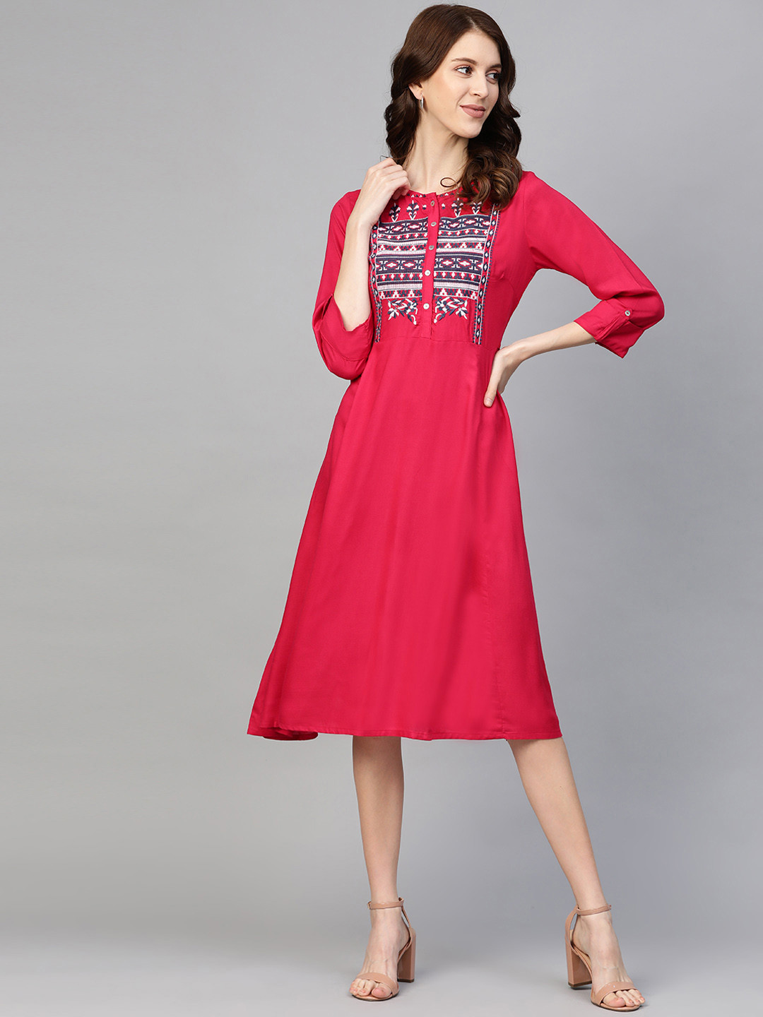 Buy PlusS Women Pink Yoke Design A Line Dress - Dresses for Women ...