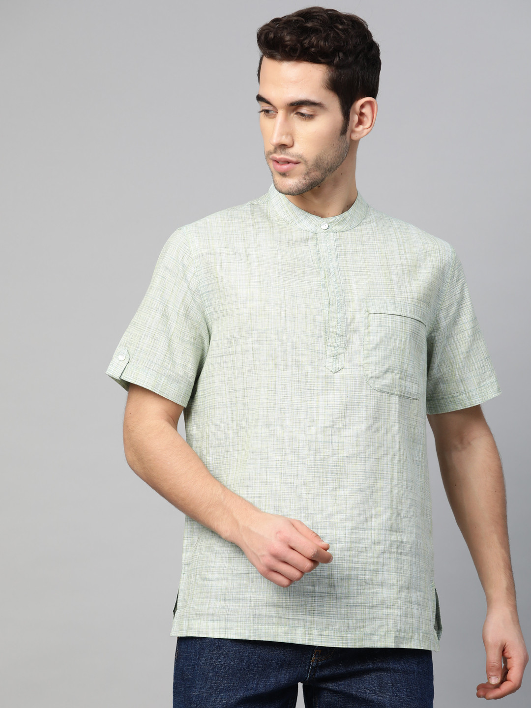 Buy Fabindia Men Green Woven Design Straight Kurta - Kurtas for Men ...
