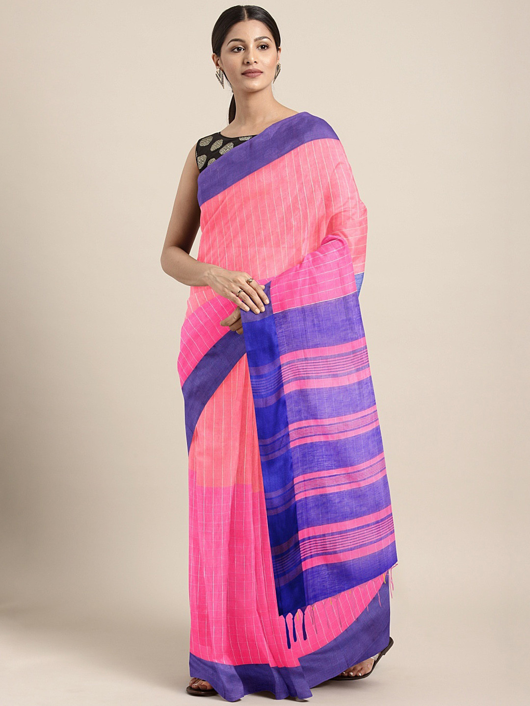 Buy Pothys Pink Checked Silk Cotton Saree - Sarees for Women 12511766 ...