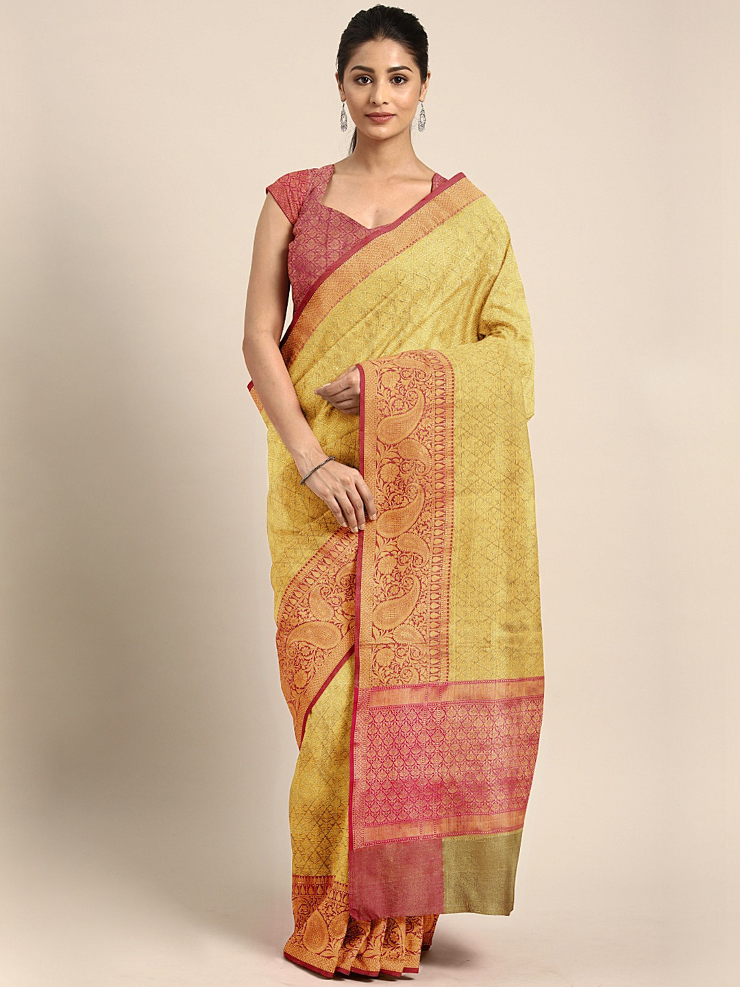 Buy Pothys Mustard Woven Design Tissue Saree - Sarees for Women ...