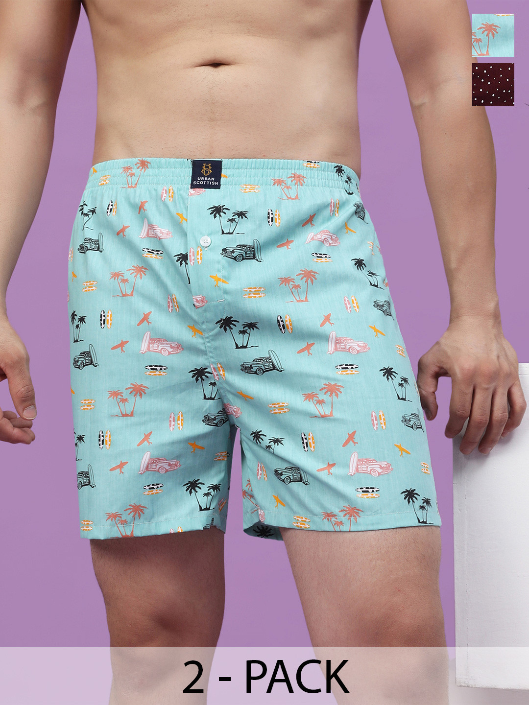 Buy URBAN SCOTTISH Men Pack Of 2 Printed Pure Cotton Boxers - Boxers ...