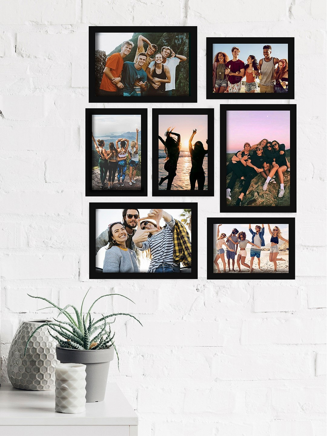 Buy ECraftIndia Set Of 7 Black Wall Collage Photo Frames - Photo Frames ...