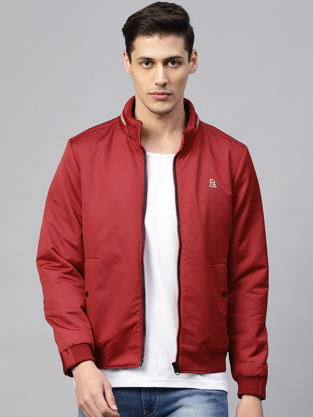 Buy Fort Collins Men Maroon Solid Bomber Jacket - Jackets for Men ...