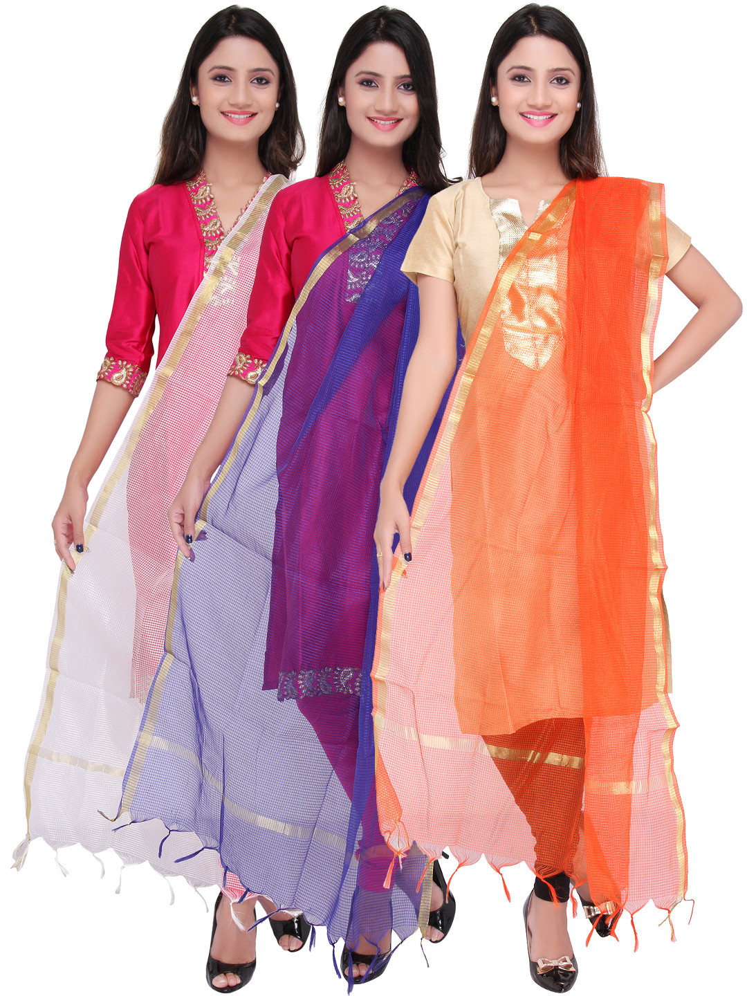 Buy Dupatta Bazaar Pack Of 3 Self Checked Art Silk Dupattas - Dupatta ...