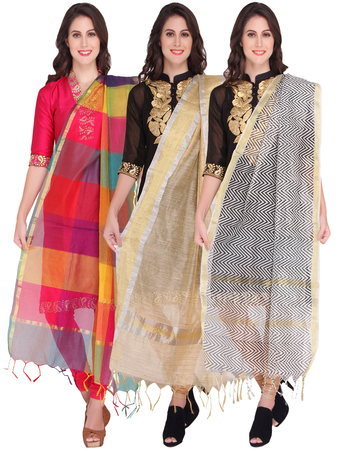 Buy Dupatta Bazaar Pack Of 3 Art Silk Dupattas - Dupatta for Women ...