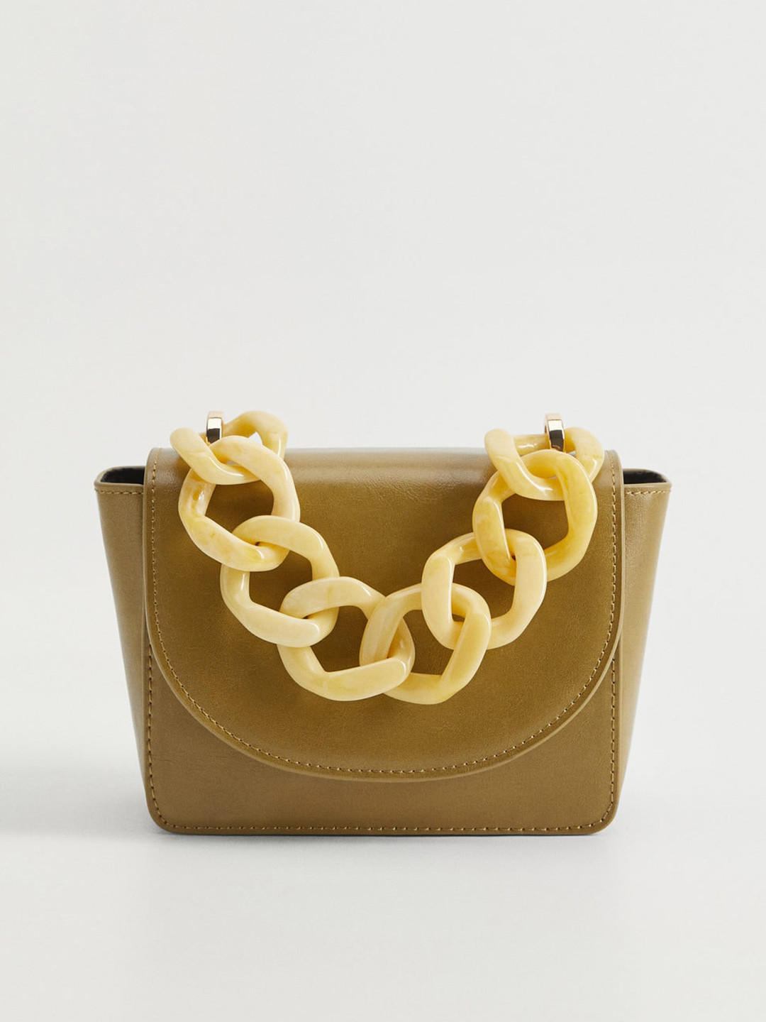 Buy MANGO Olive Green Solid Satchel Bag With Detachable Sling Strap ...