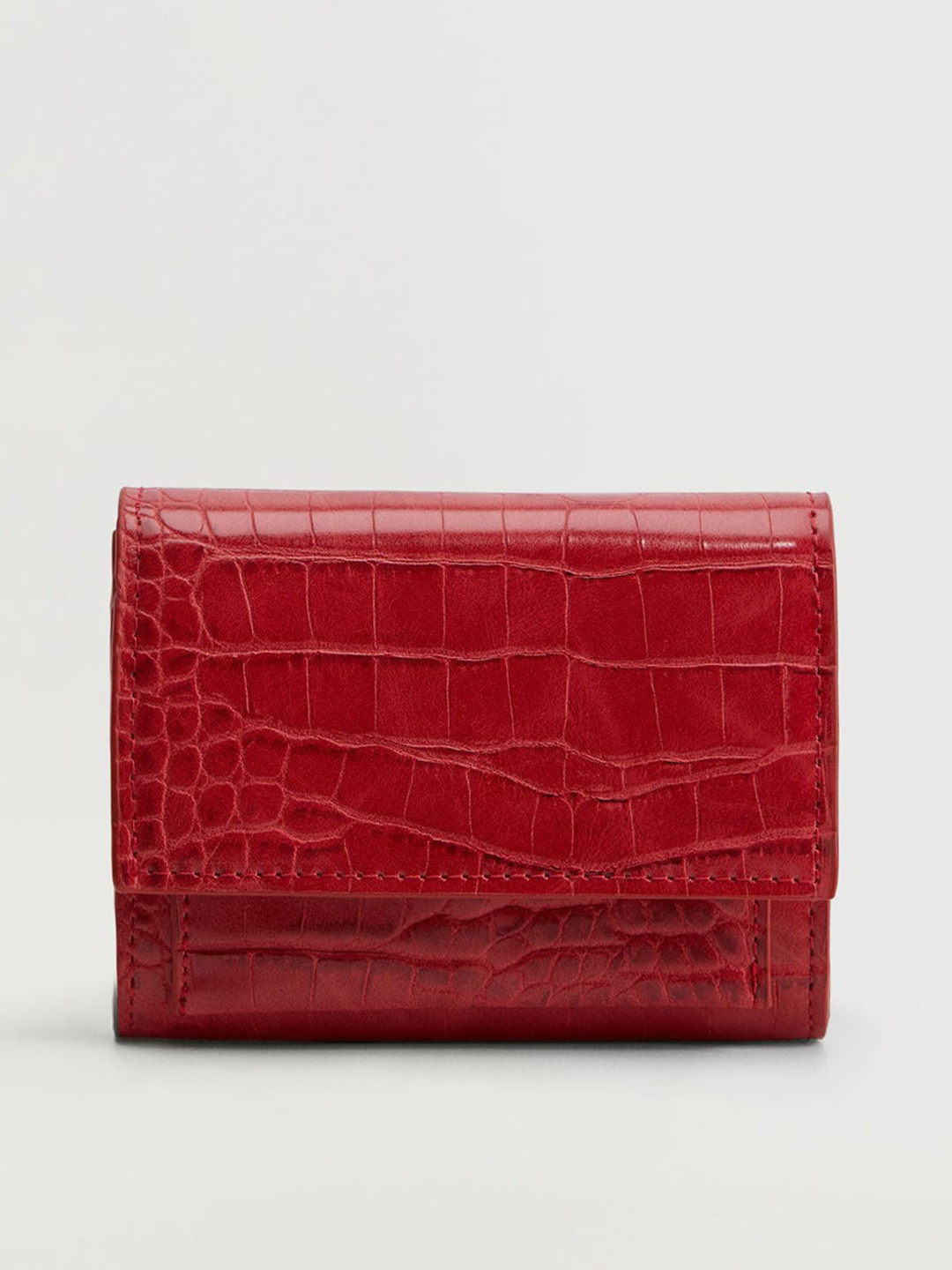 Buy MANGO Women Red Croc Textured Two Fold Wallet - Wallets for Women ...