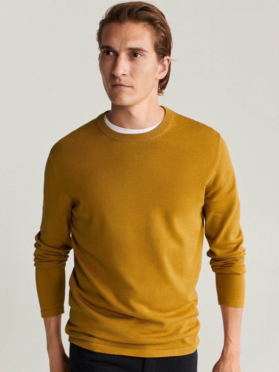 Buy MANGO MAN Mustard Yellow Sustainable Solid Sweater - Sweaters for ...