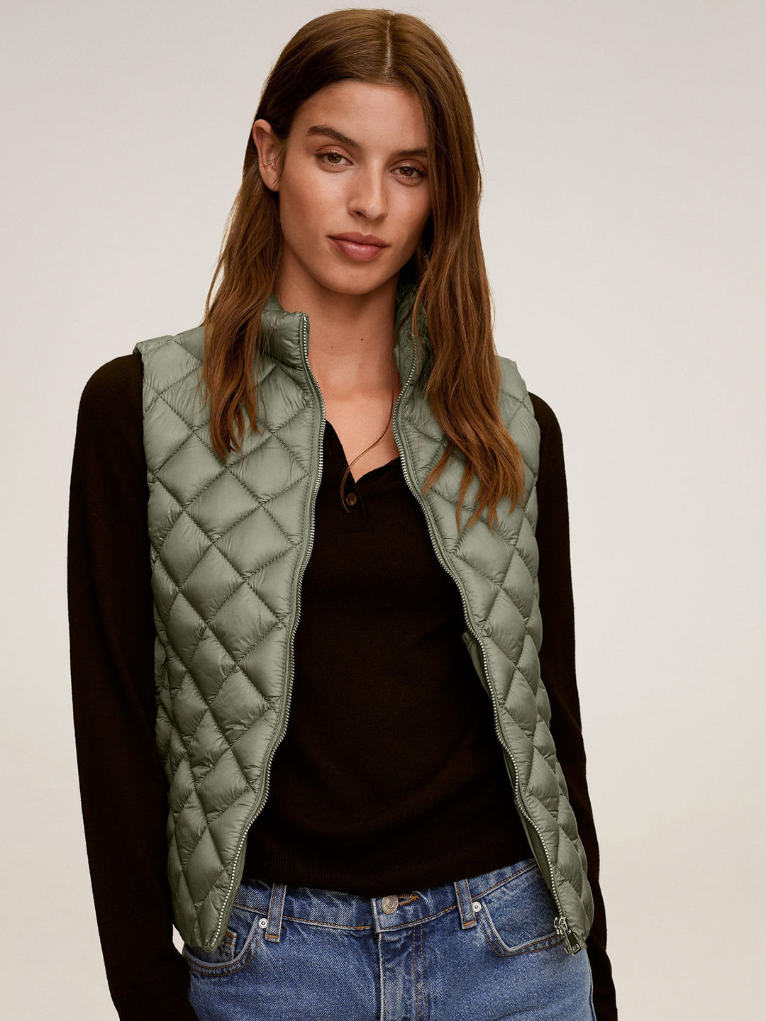 Buy MANGO Women Olive Green Sustainable Solid Quilted Jacket - Jackets ...