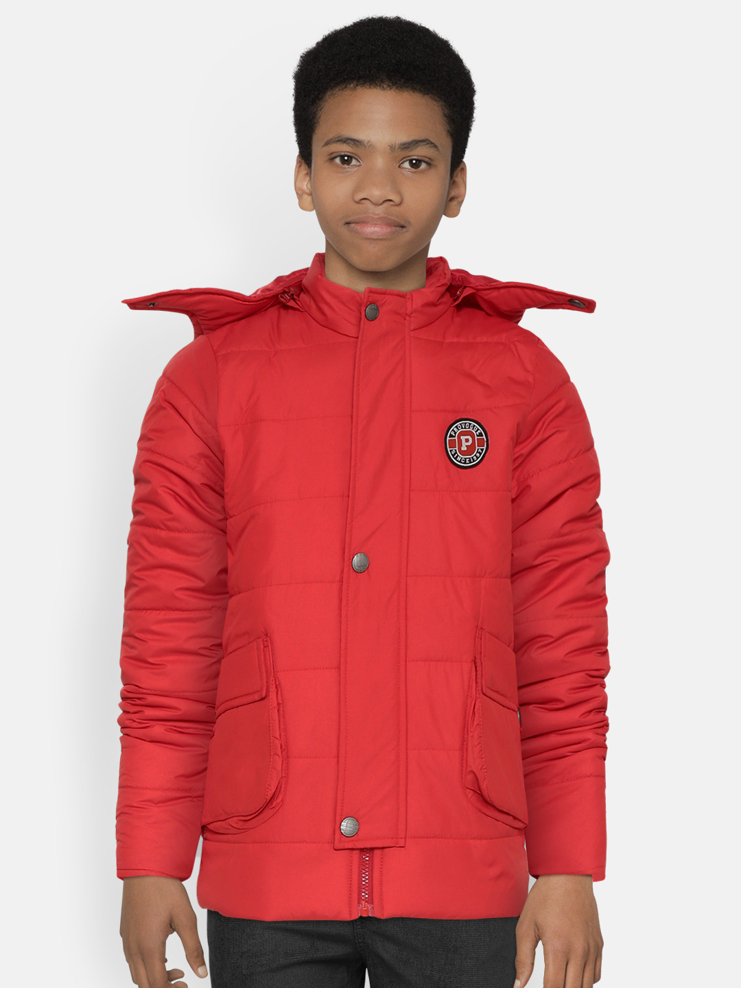 Buy Provogue Boys Red Solid Padded Jacket With Detachable Hood ...