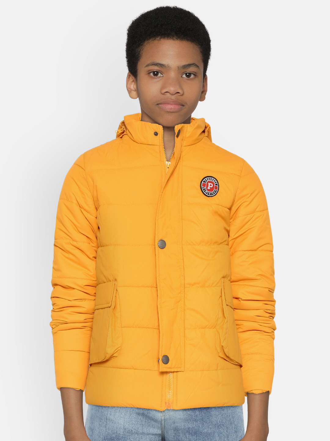 Buy Provogue Boys Mustard Yellow Solid Padded Jacket With Detachable ...