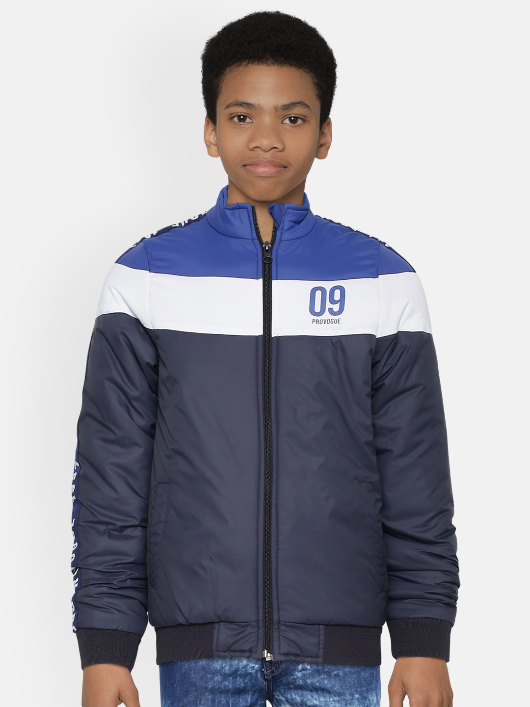 Buy Provogue Boys Navy Blue & White Colourblocked Bomber Jacket ...