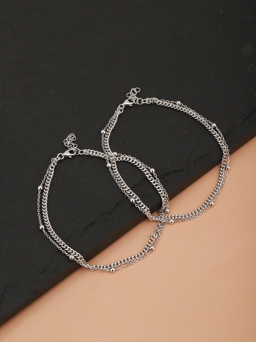Buy Carlton London Set Of 2 Silver Toned Beaded Rhodium Plated Layered ...
