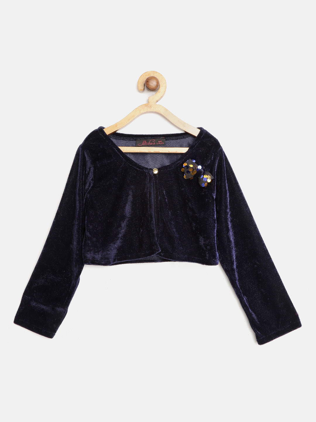 Buy Pspeaches Girls Navy Solid Velvet Finish Crop Button Shrug - Shrug ...