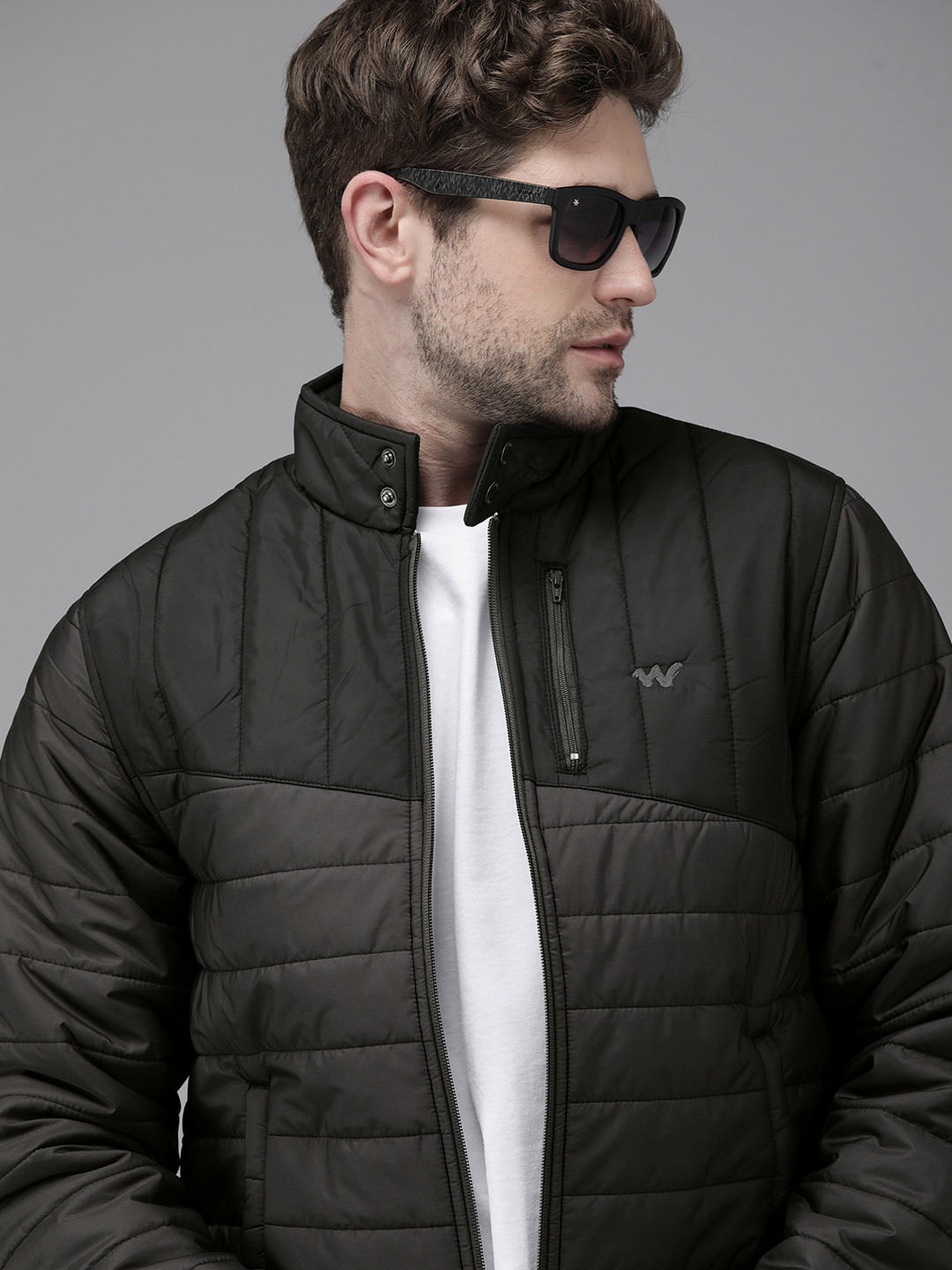 Buy Wildcraft Men Grey And Black Colourblocked Windcheater Padded ...