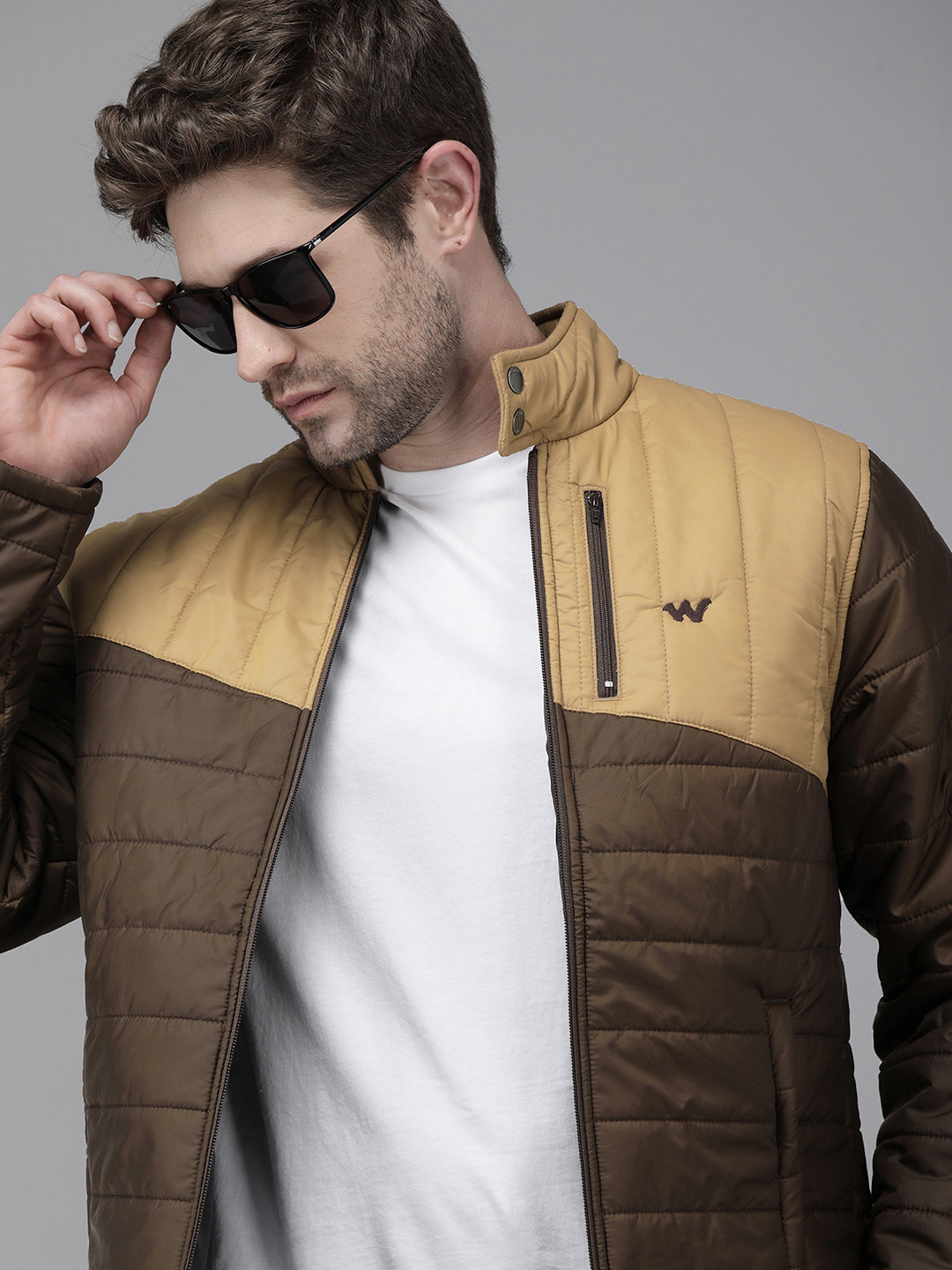 Buy Wildcraft Men Brown Colourblocked Windcheater Padded Jacket ...