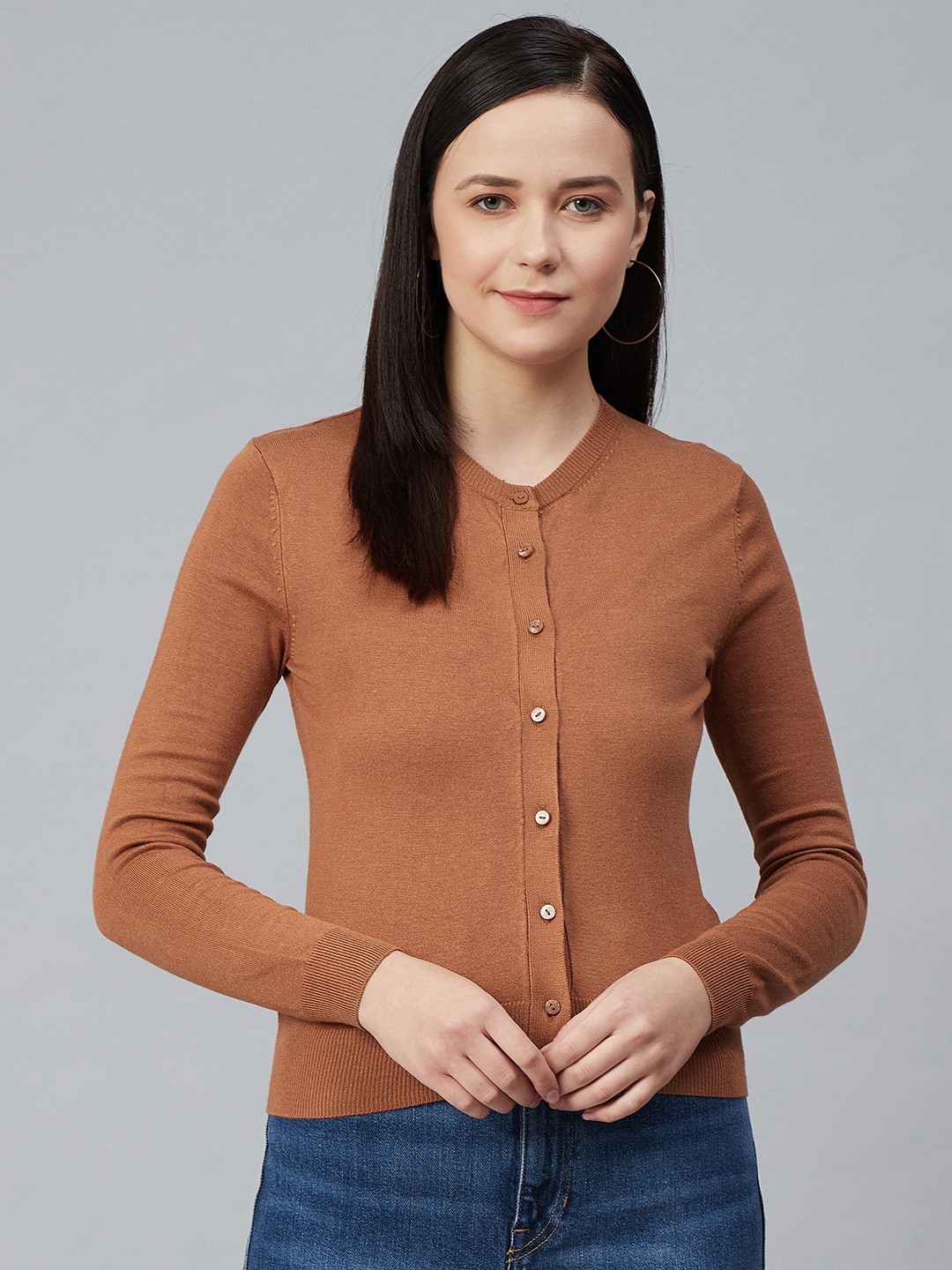 Buy Marks And Spencer Women Rust Orange Solid Cardigan Sweater Sweaters
