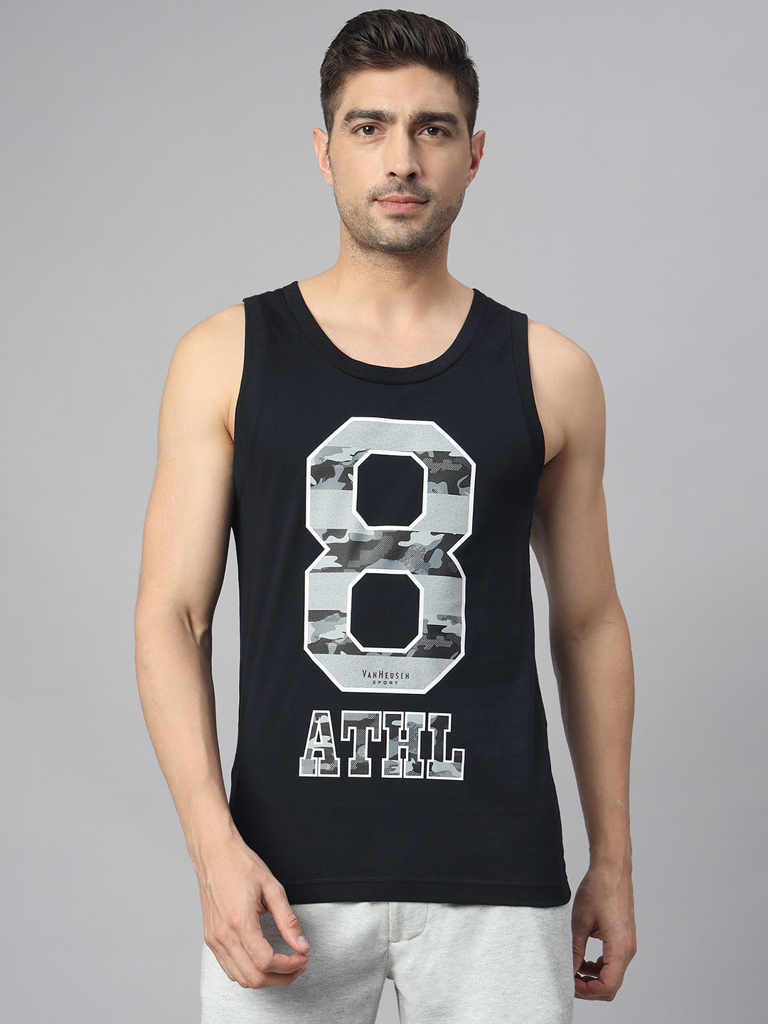 Buy Van Heusen Men Black Printed All Day Comfort Graphic Print Vest ...